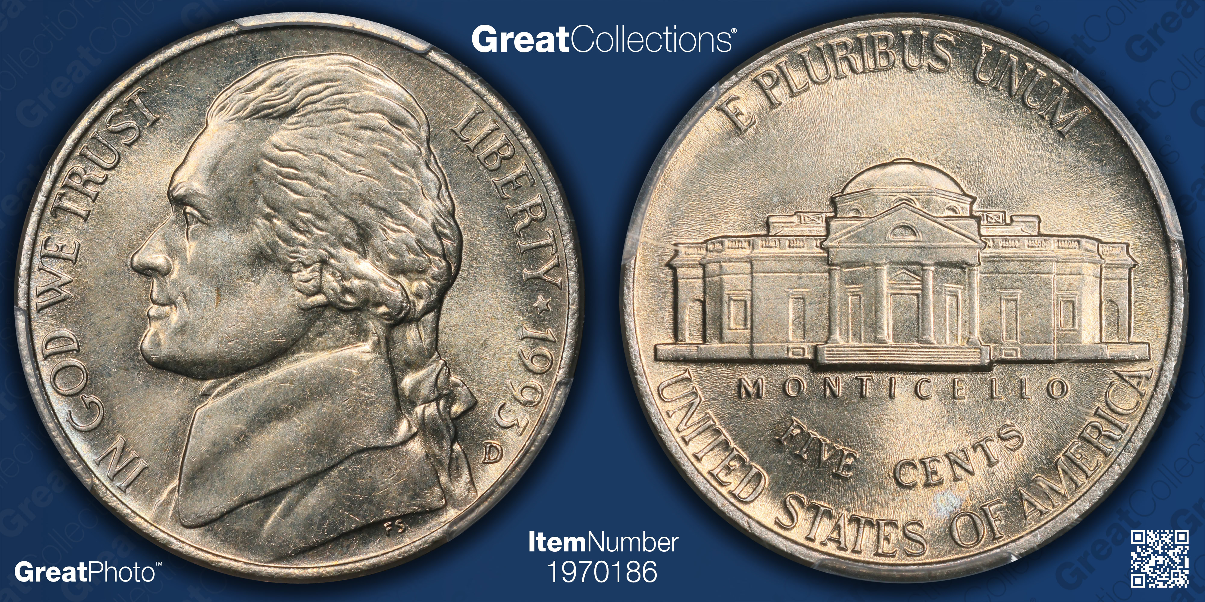 1993-D Jefferson Nickel PCGS MS-66 FS (Item 1970186) | GreatCollections ...