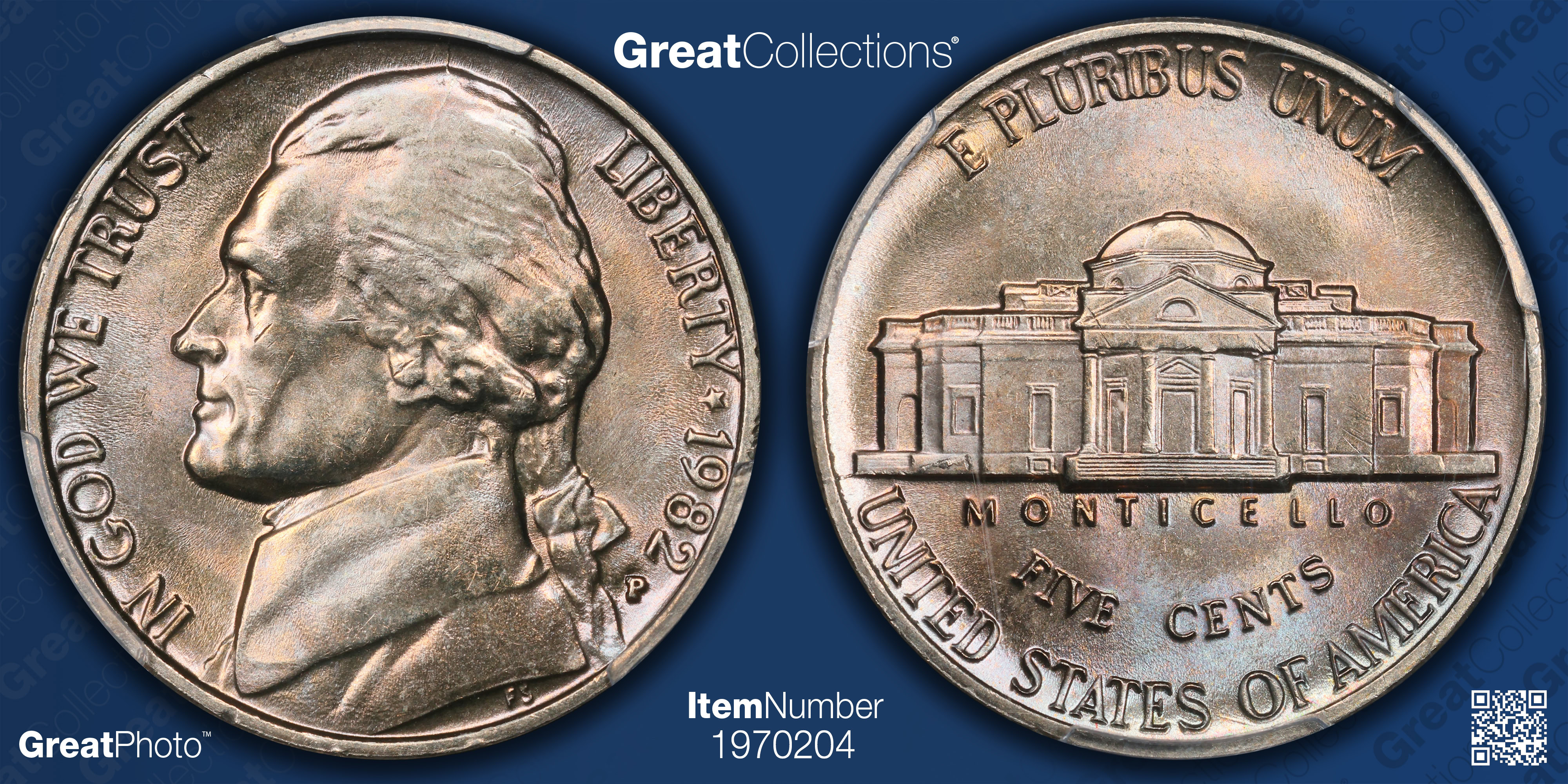 1982-P Jefferson Nickel PCGS MS-66+ FS (Toned) (Item 1970204 ...