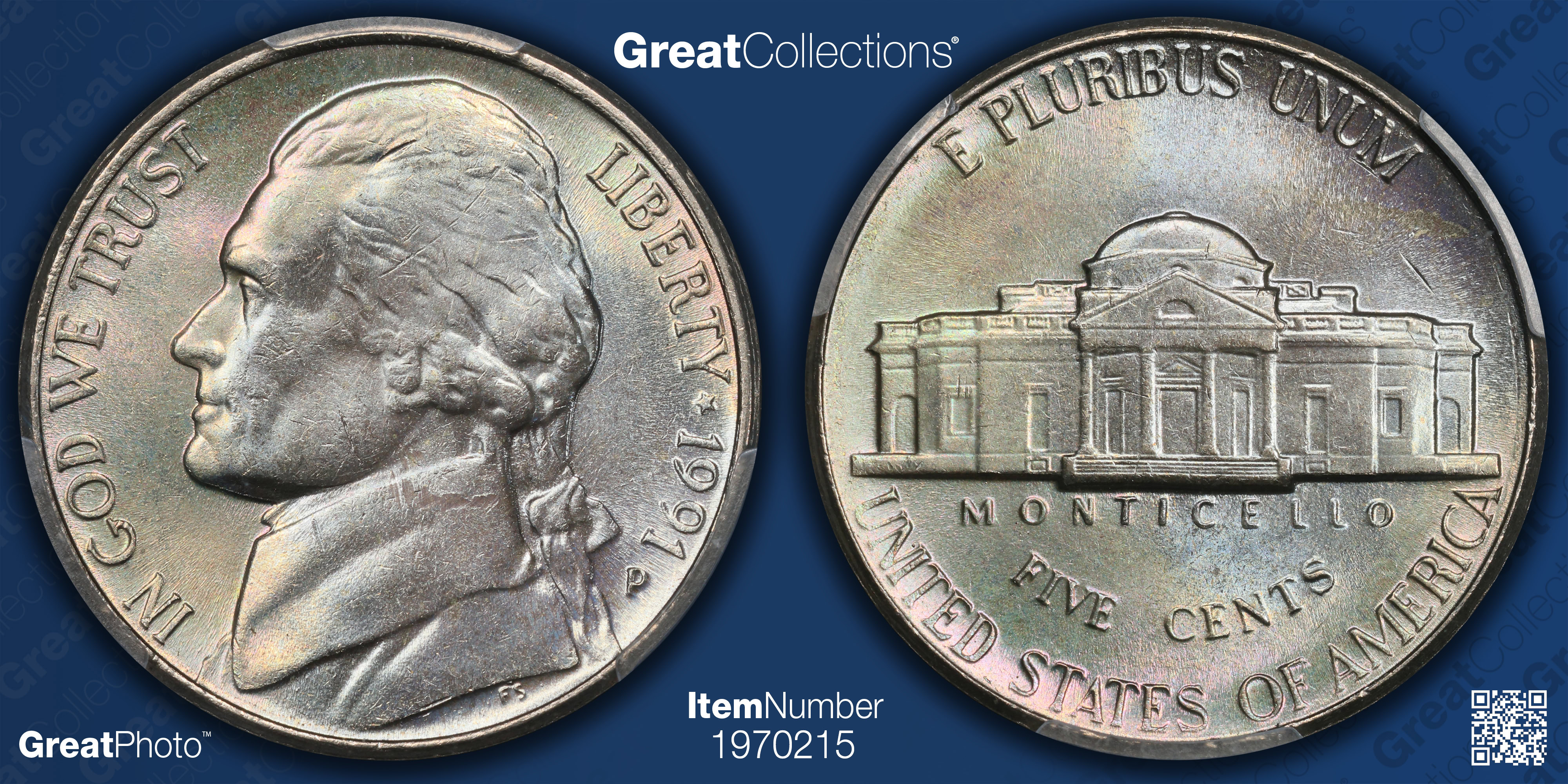 1991-P Jefferson Nickel PCGS MS-65 FS (Toned) (Item 1970215 ...