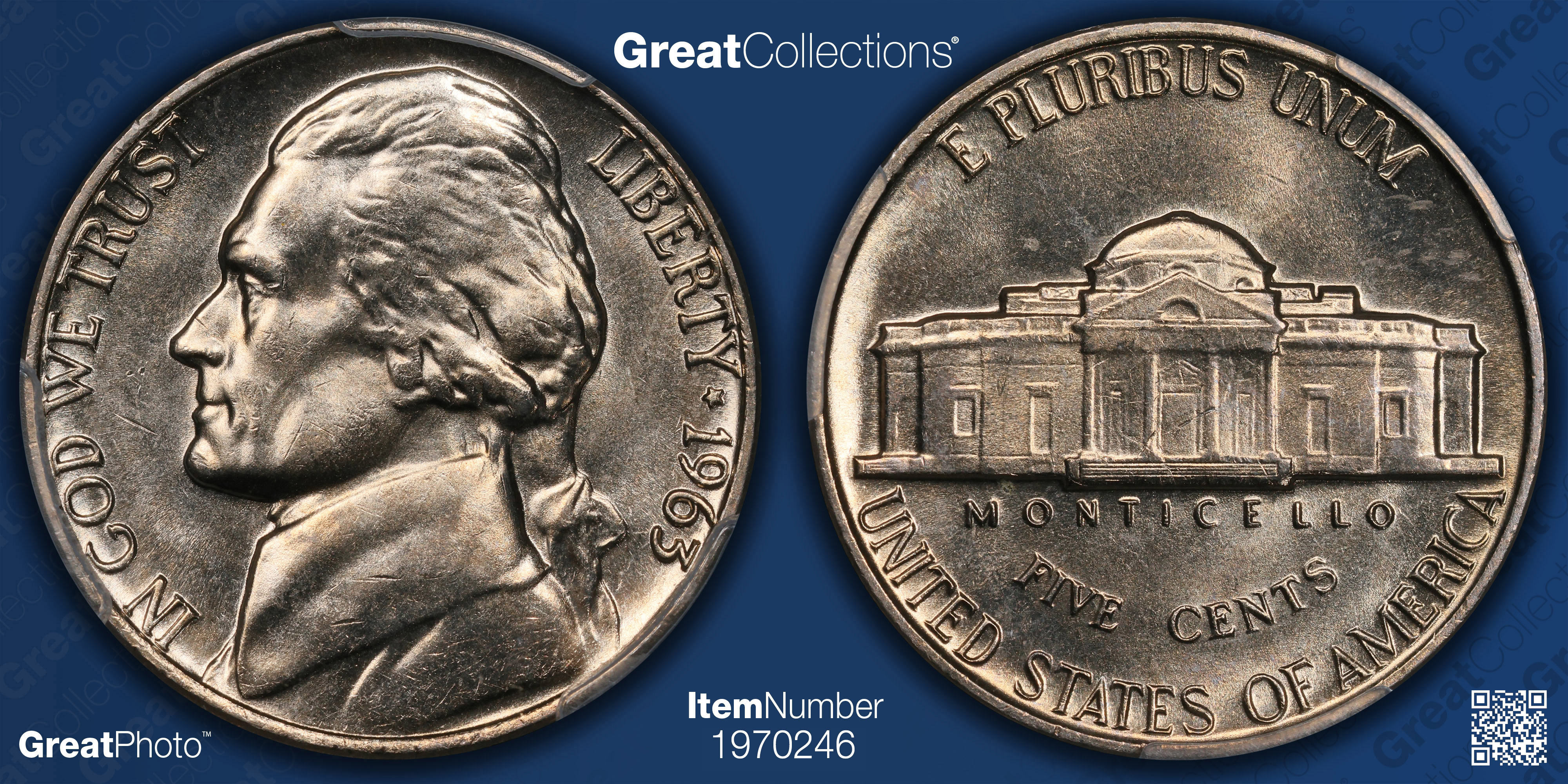1963 Jefferson Nickel PCGS MS-65 FS (Item 1970246) | GreatCollections ...