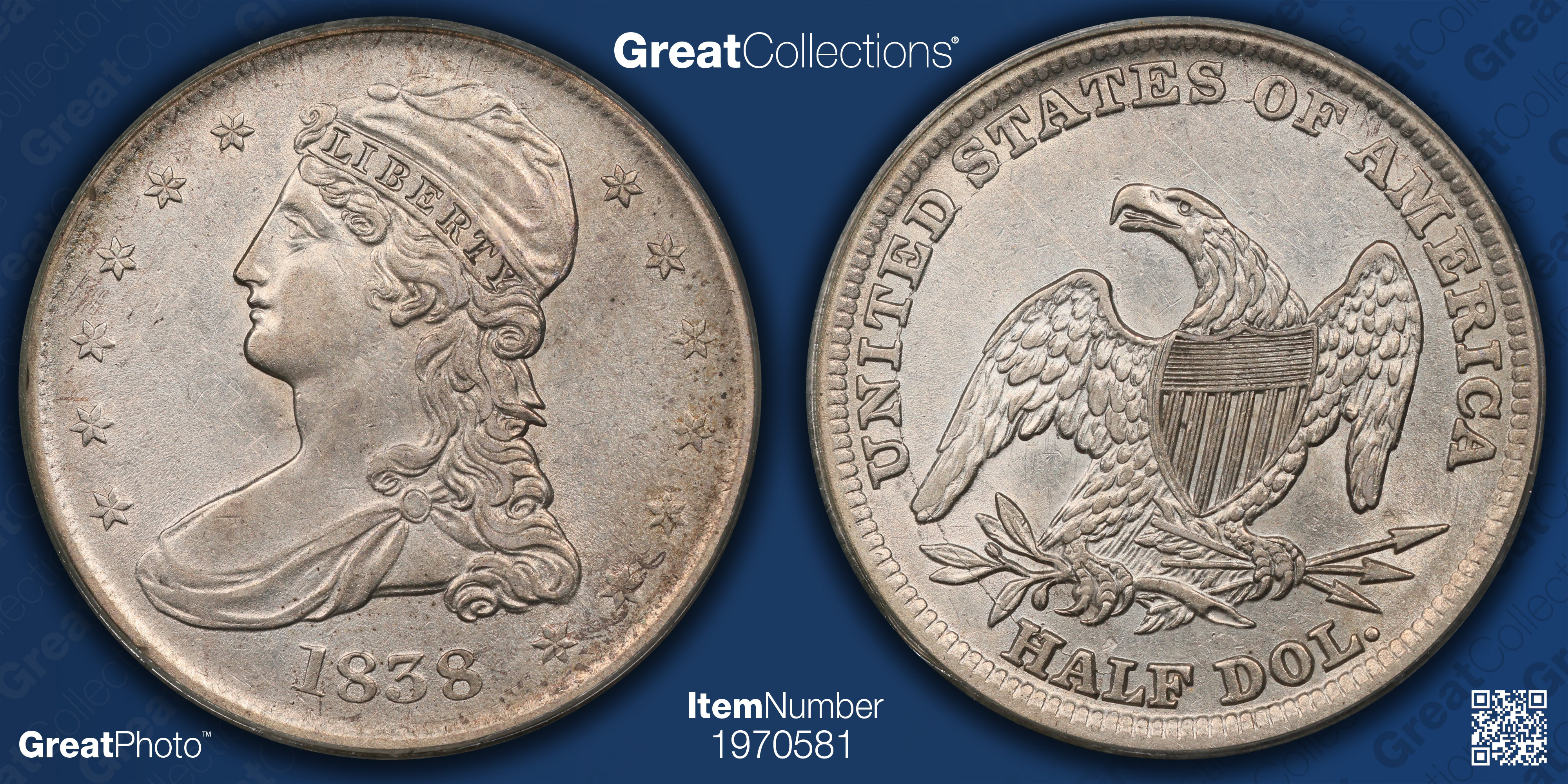 1838 Capped Bust Half Dollar Reeded Edge PCGS XF-45 (Item 1970581 ...