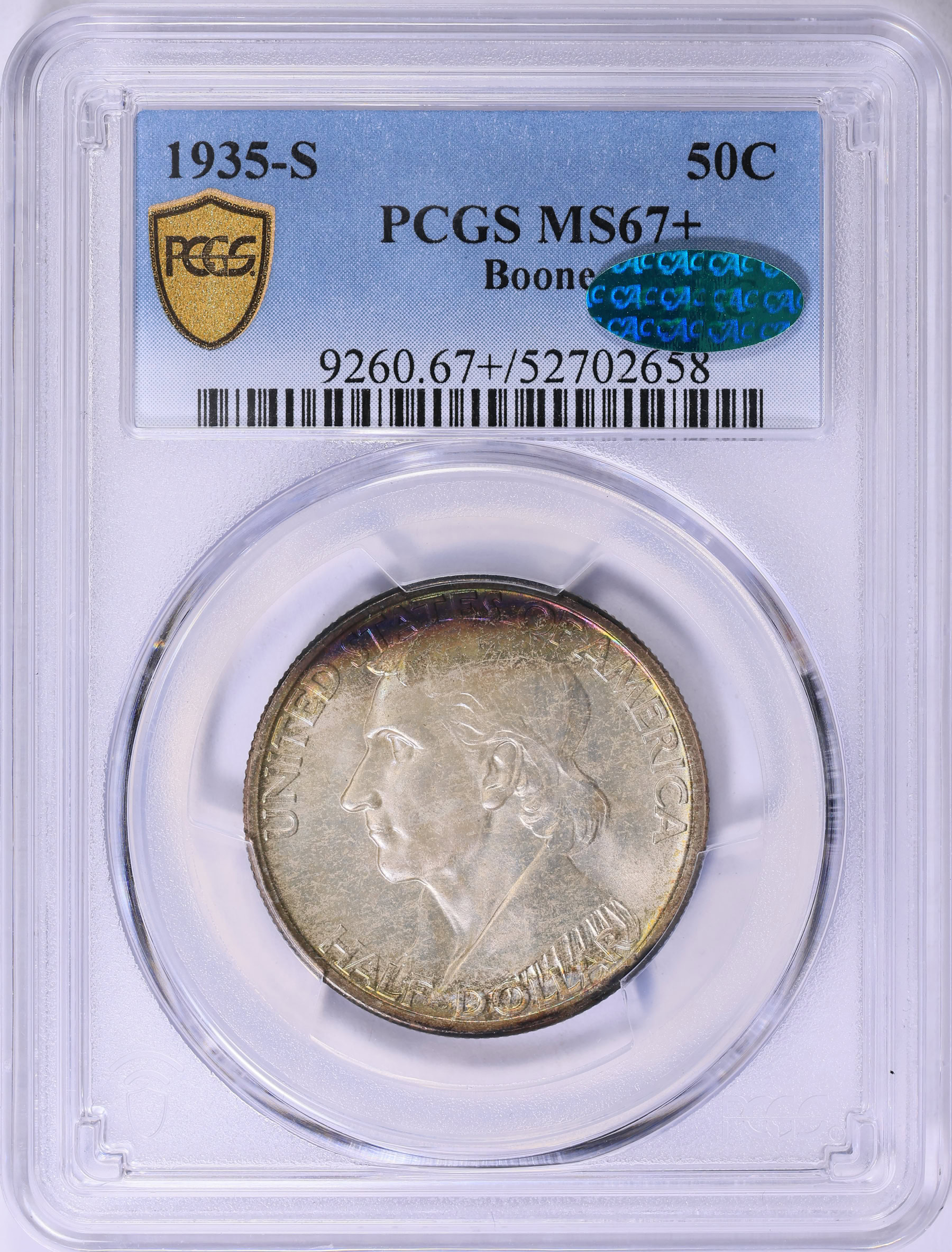 1935-S Daniel Boone Bicentennial Half Dollar PCGS MS-67+ (CAC Green ...