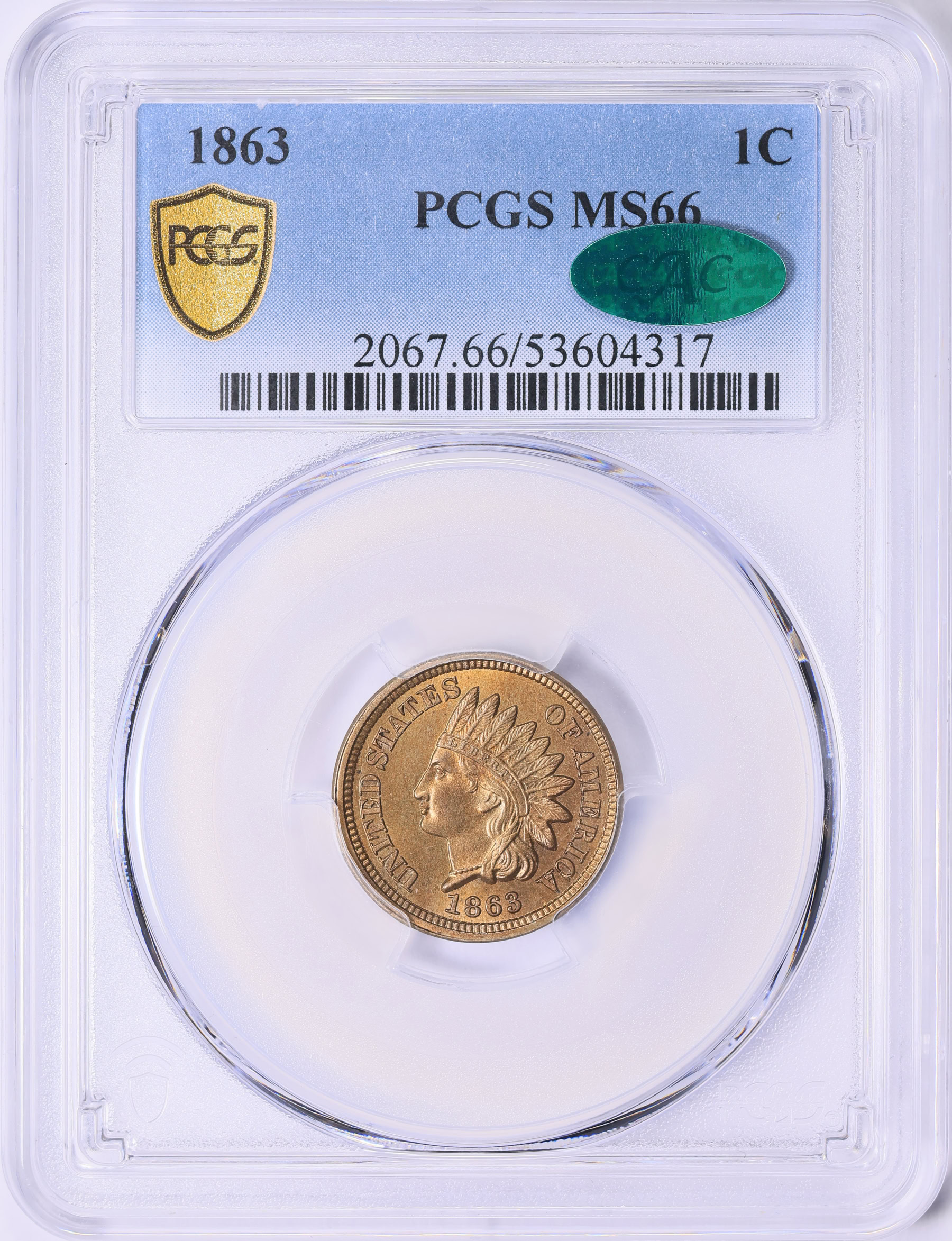 1863 Indian Cent PCGS MS-66 (CAC Green) (Item 1974357 ...