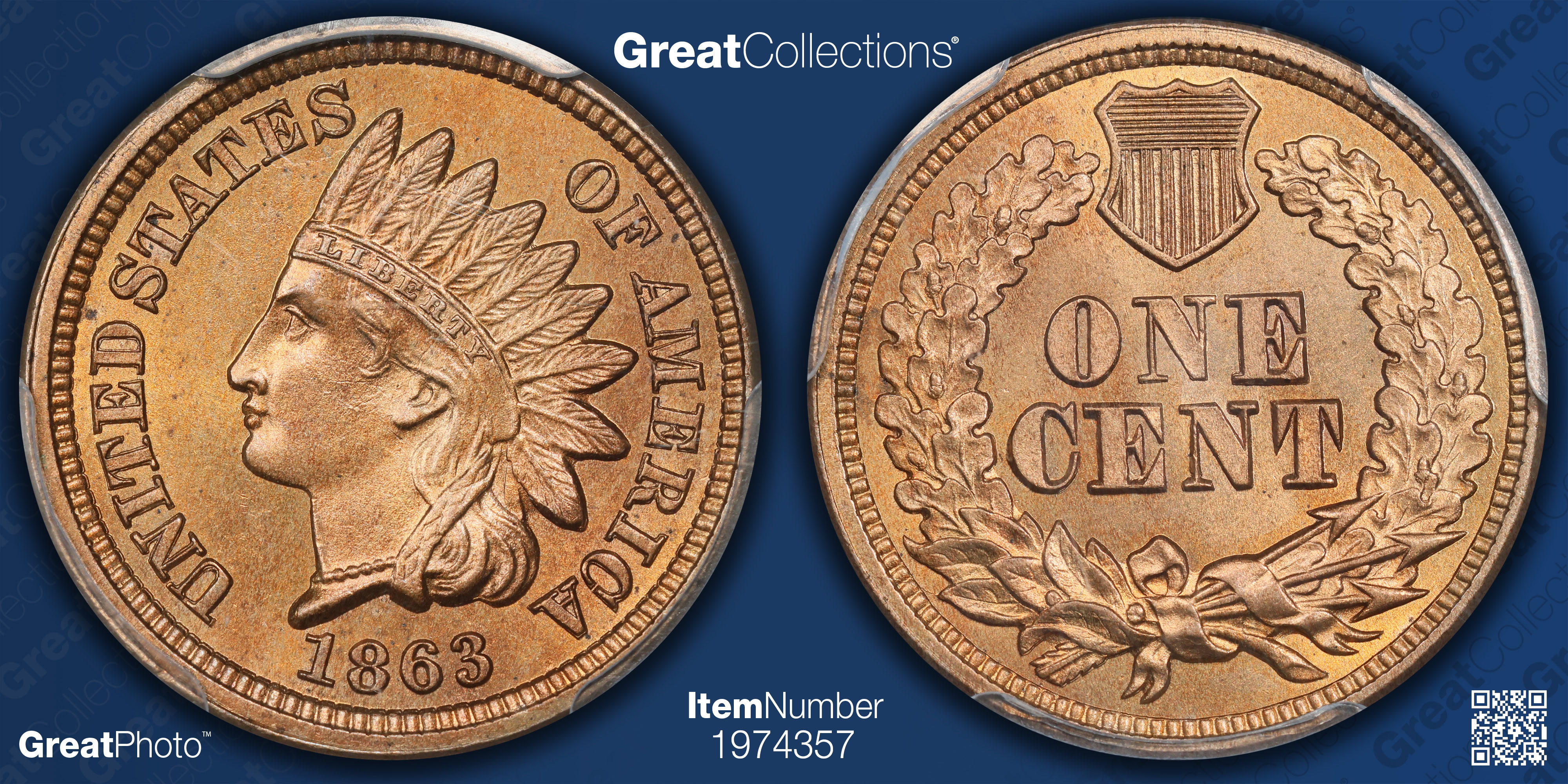 1863 Indian Cent PCGS MS-66 (CAC Green) (Item 1974357 ...
