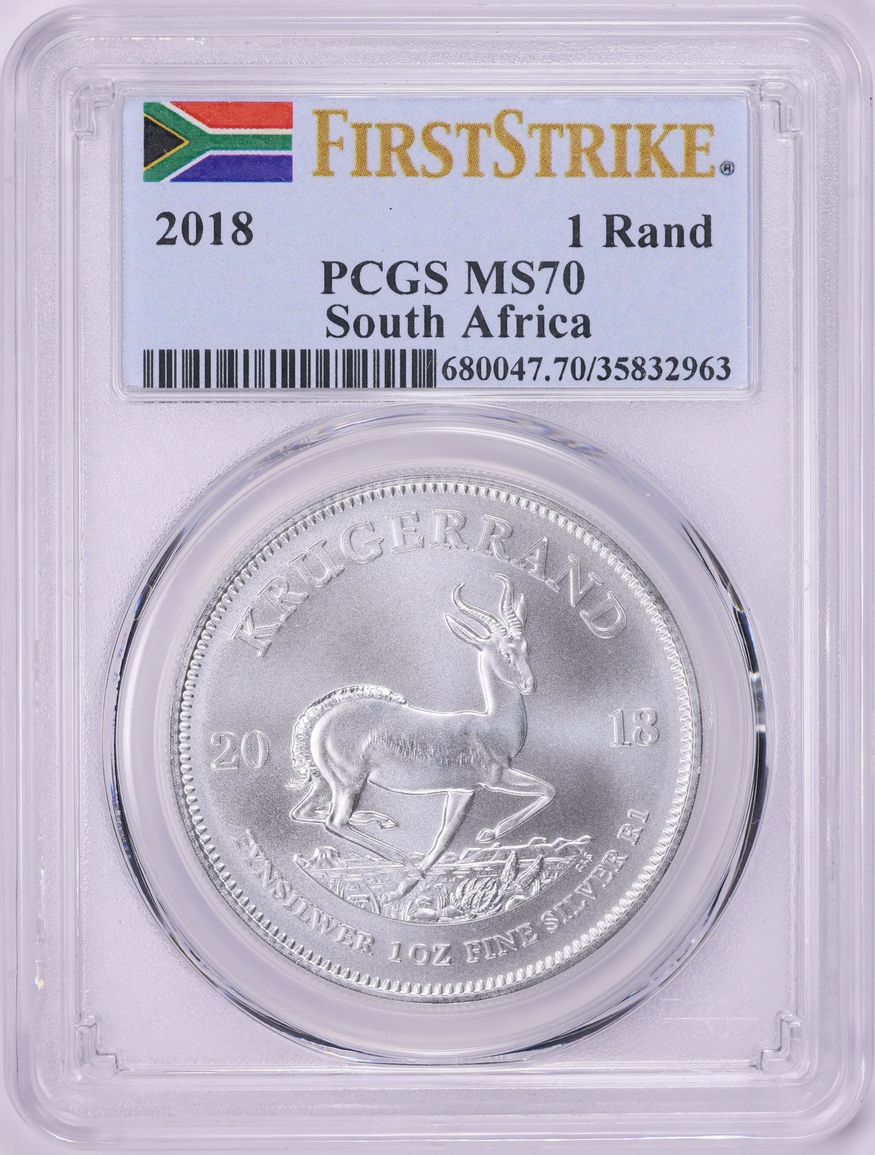 South Africa 2018 Silver Rand First Strike PCGS MS-70 (ASW = 0.925 Oz ...