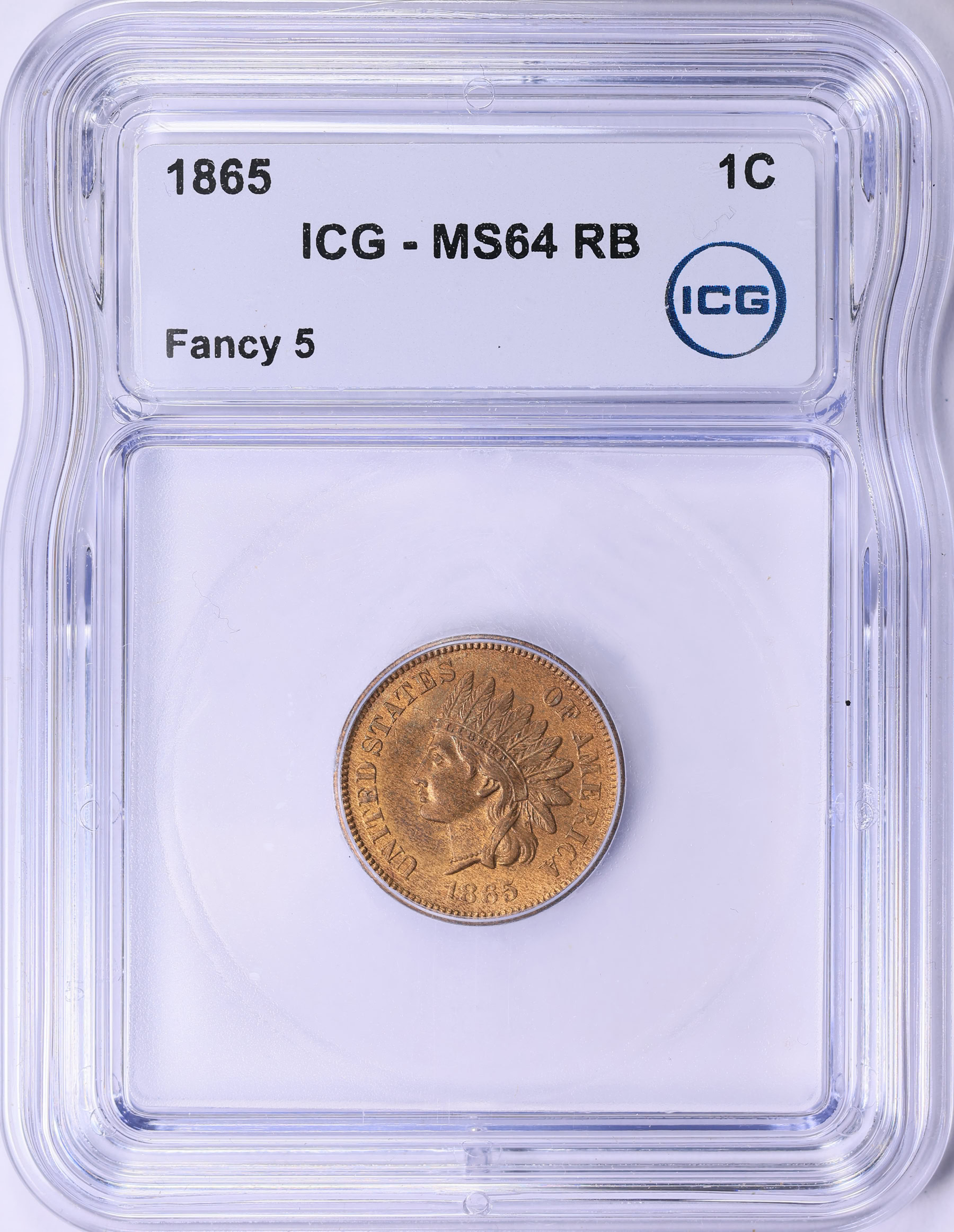 1865 Indian Cent Fancy 5 ICG MS-64 RB (Item 1974544) | GreatCollections ...