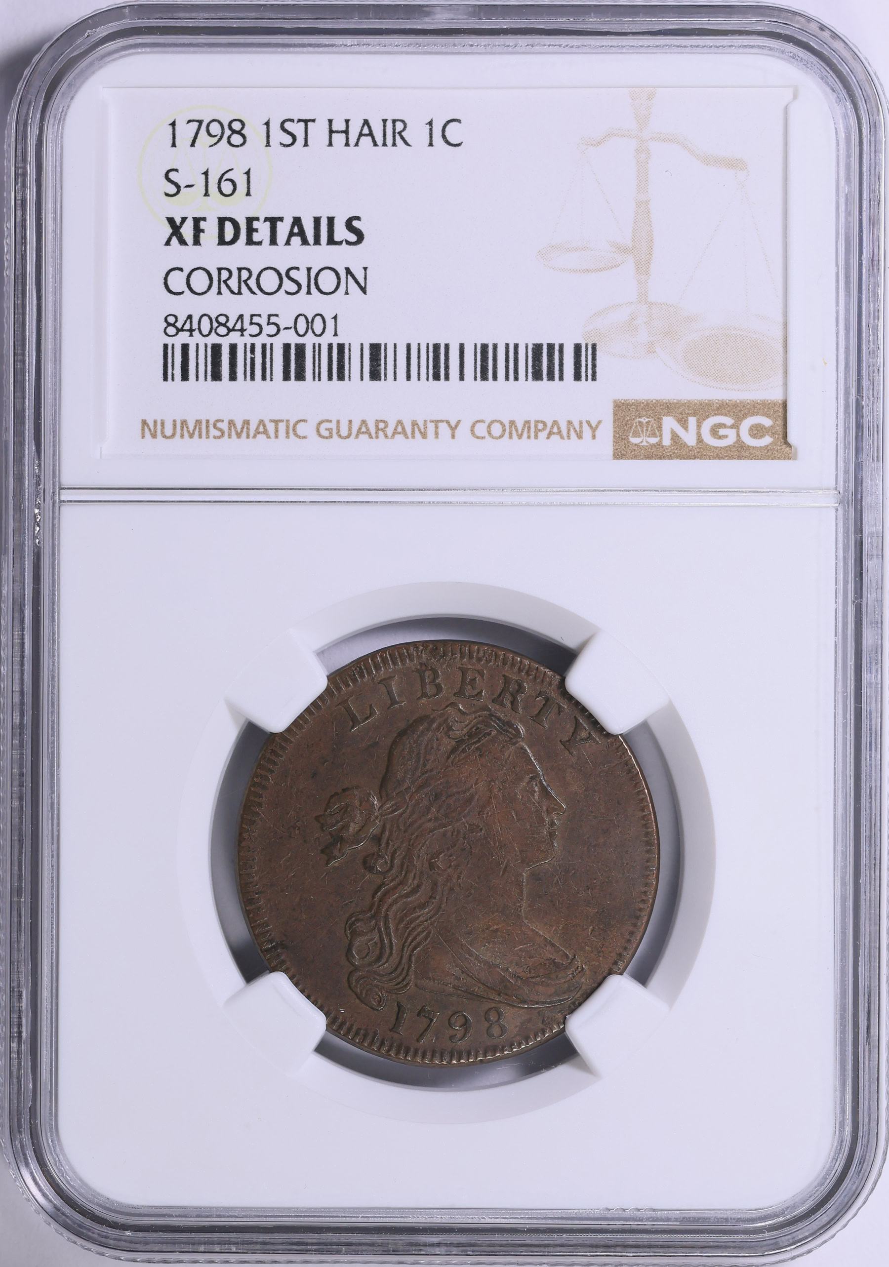 1798 Draped Bust Cent 1st Hair Style Sheldon 161 NGC XF Details (Item ...
