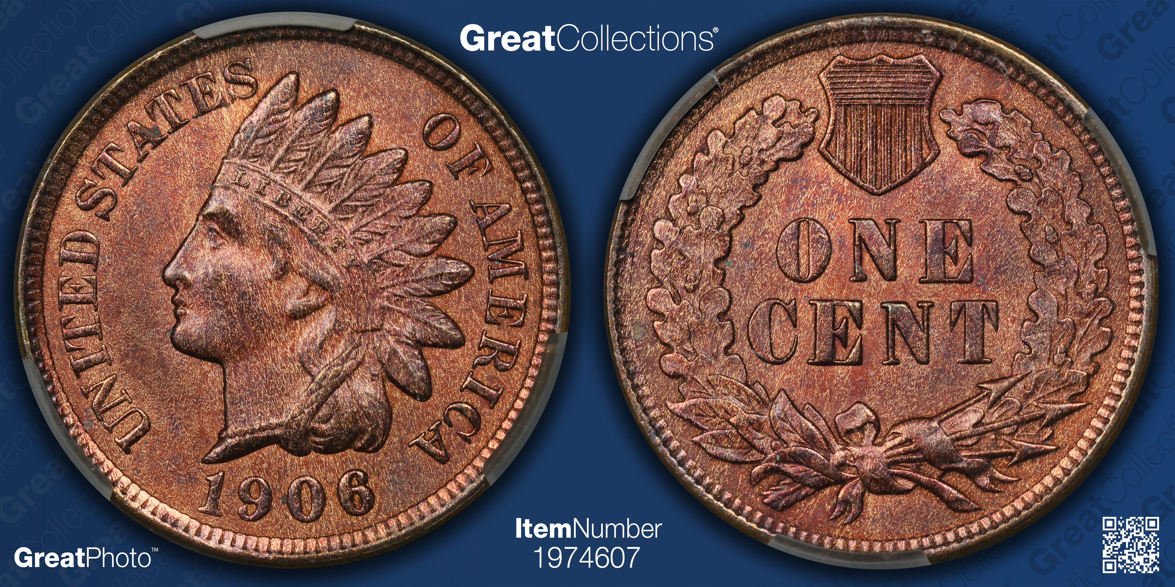 1906 Indian Cent CACG MS-64 RB (Item 1974607) | GreatCollections Coin ...