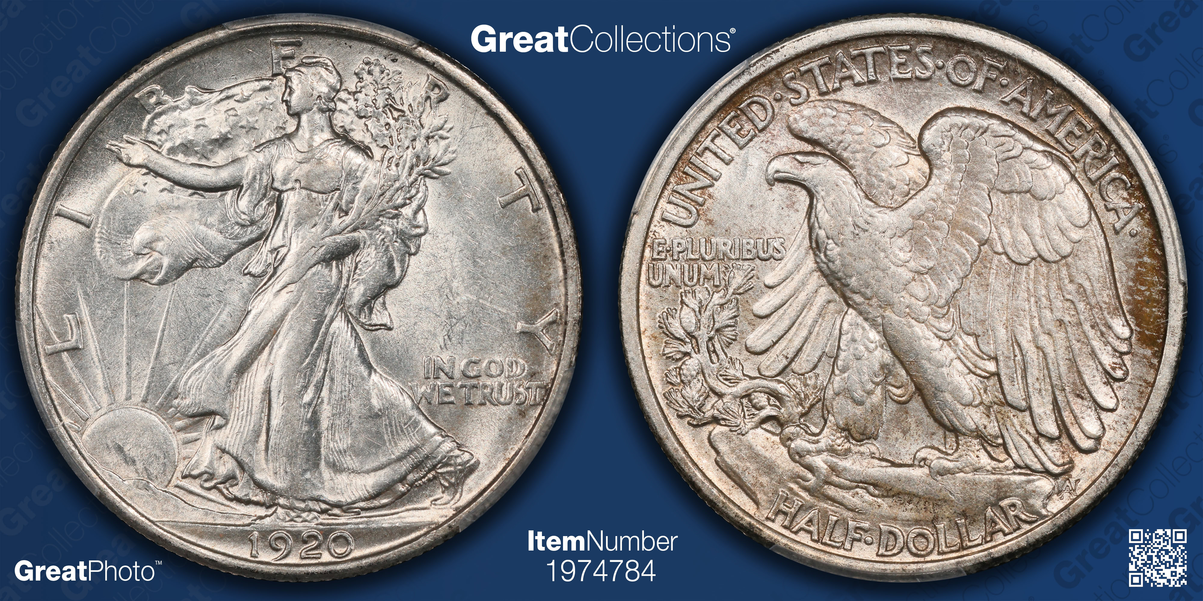 1920 Walking Liberty Half Dollar PCGS AU-58 (Item 1974784 ...