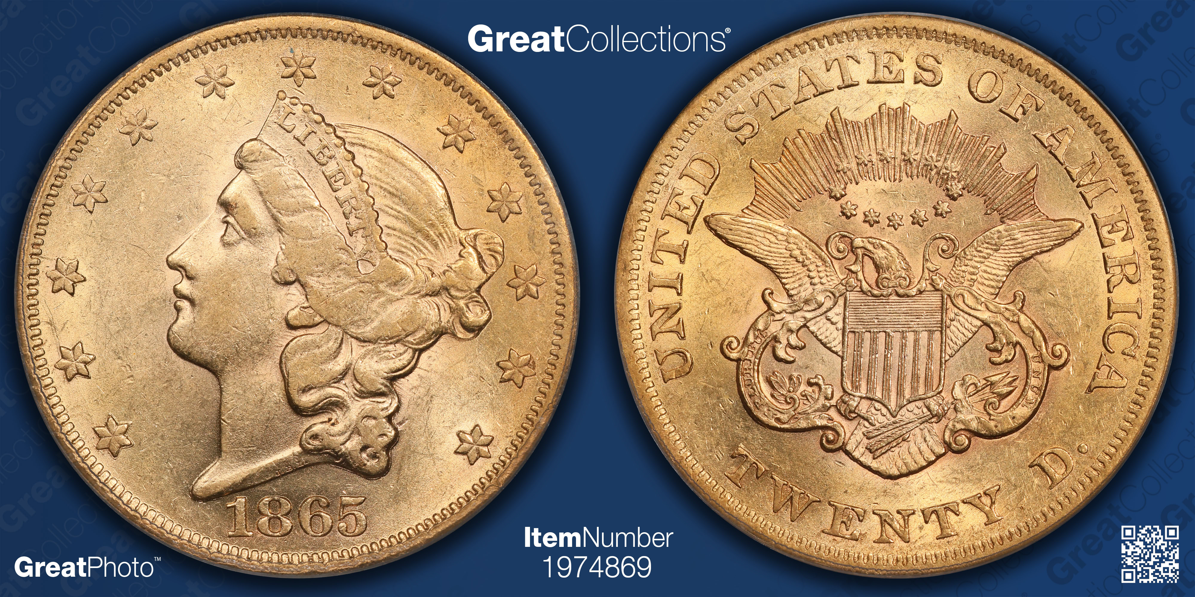 1865 Liberty Gold Double Eagle PCGS AU-53 (Item 1974869 ...