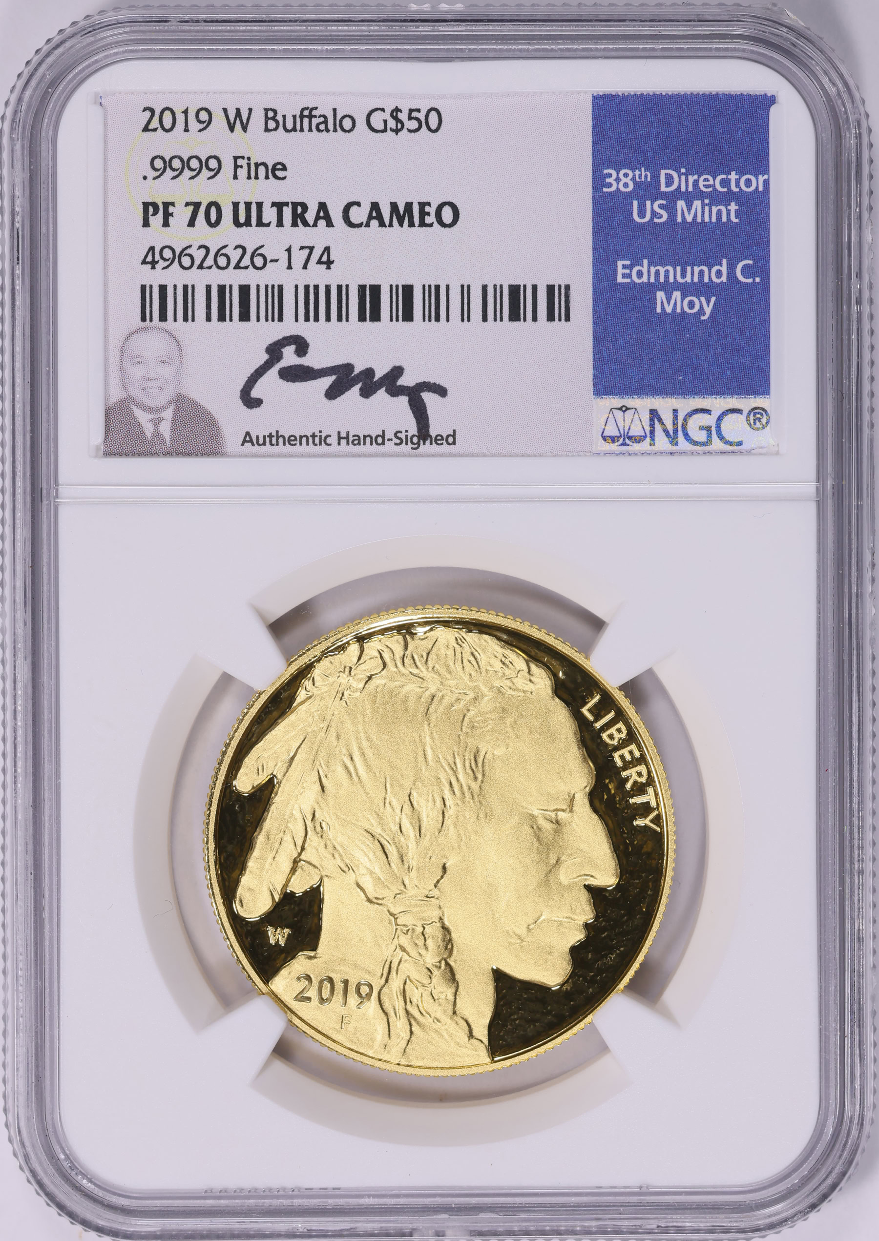 2019-W $50 One-Ounce Gold American Buffalo NGC Proof-70 UC (Moy Signed Label) (Item 1975035 ...