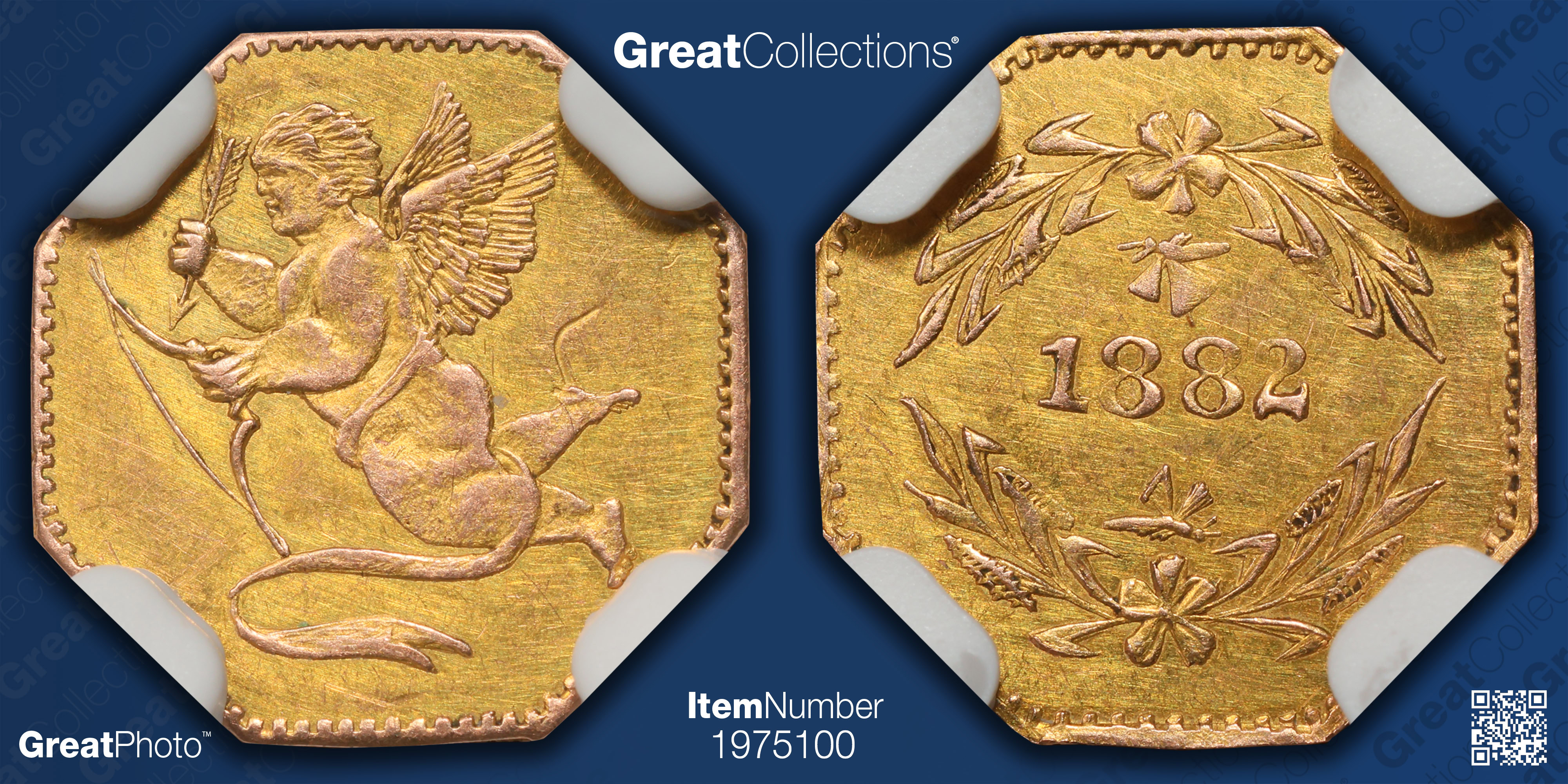 1882-Dated 11.4mm Gold Token Octagonal Cupid NGC AU-58 | NGC Cert ...