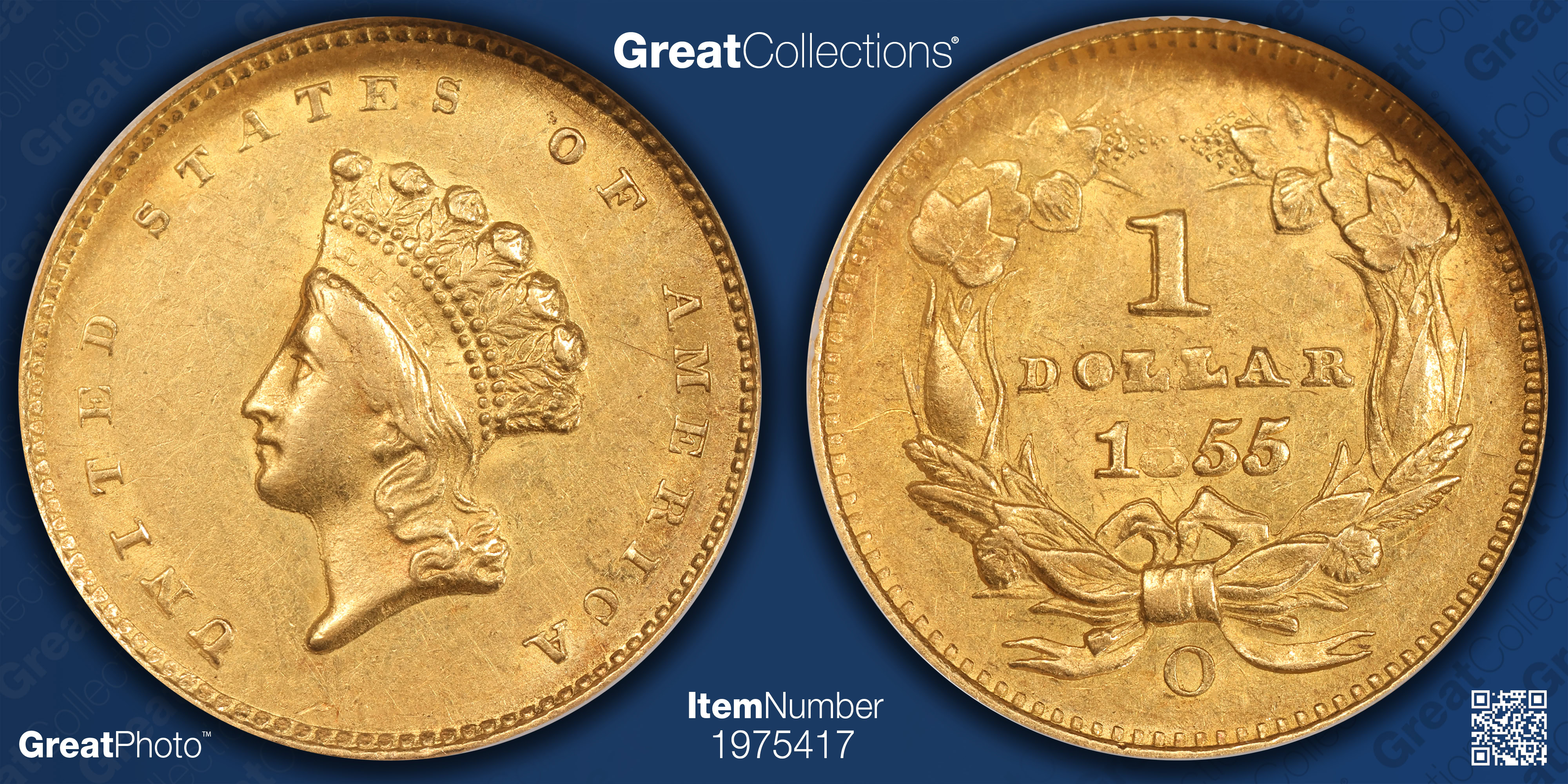 1855-O Indian Princess Gold Dollar NGC AU-58 (Item 1975417 ...