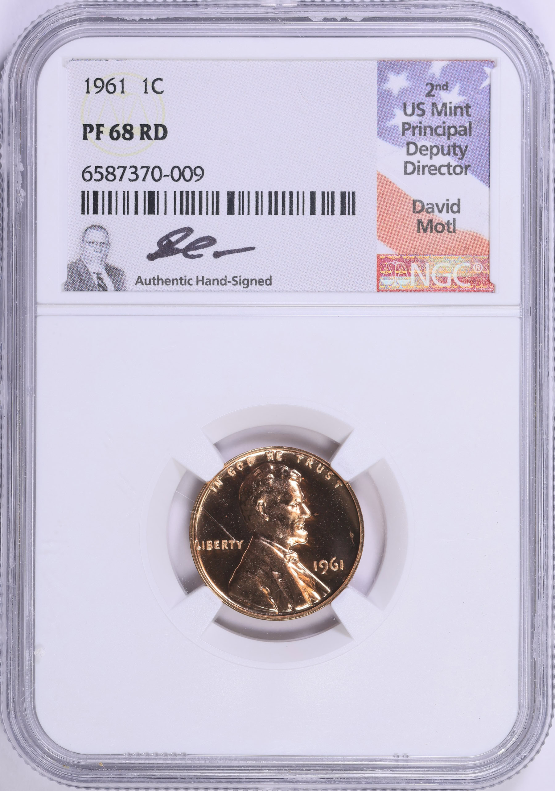 1961 Lincoln Cent NGC Proof-68 RD (David Motl Signed Label) (Item ...