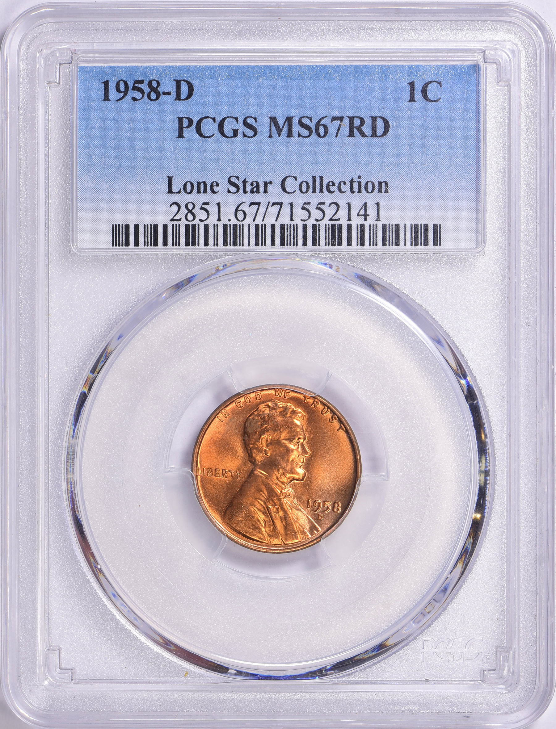 1958-D Lincoln Cent PCGS MS-67 RD (Lone Star Collection) (Item 1976143 ...