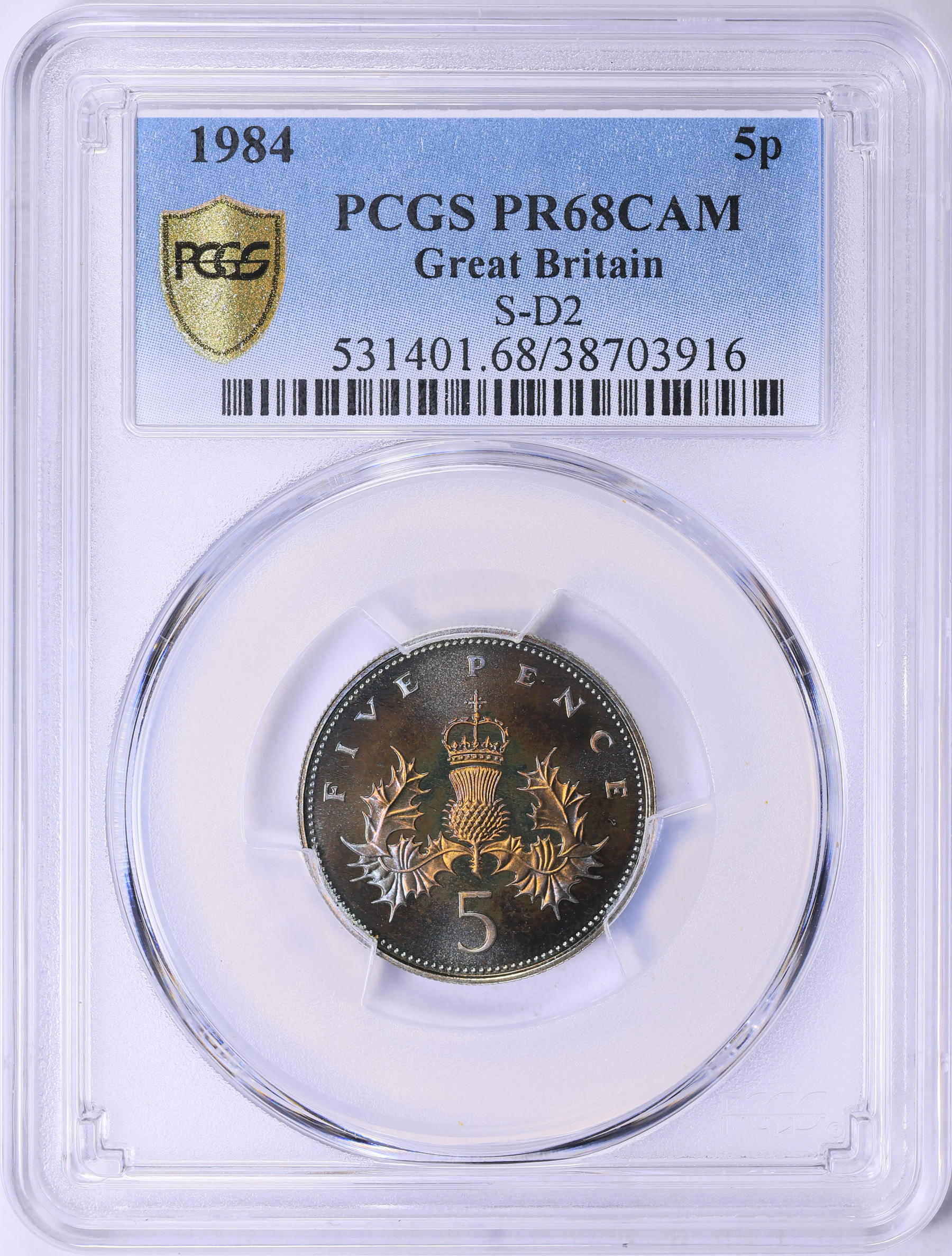 Great Britain 1984 5 Pence KM-929 PCGS Proof-68 CAMEO (Toned) (Item ...