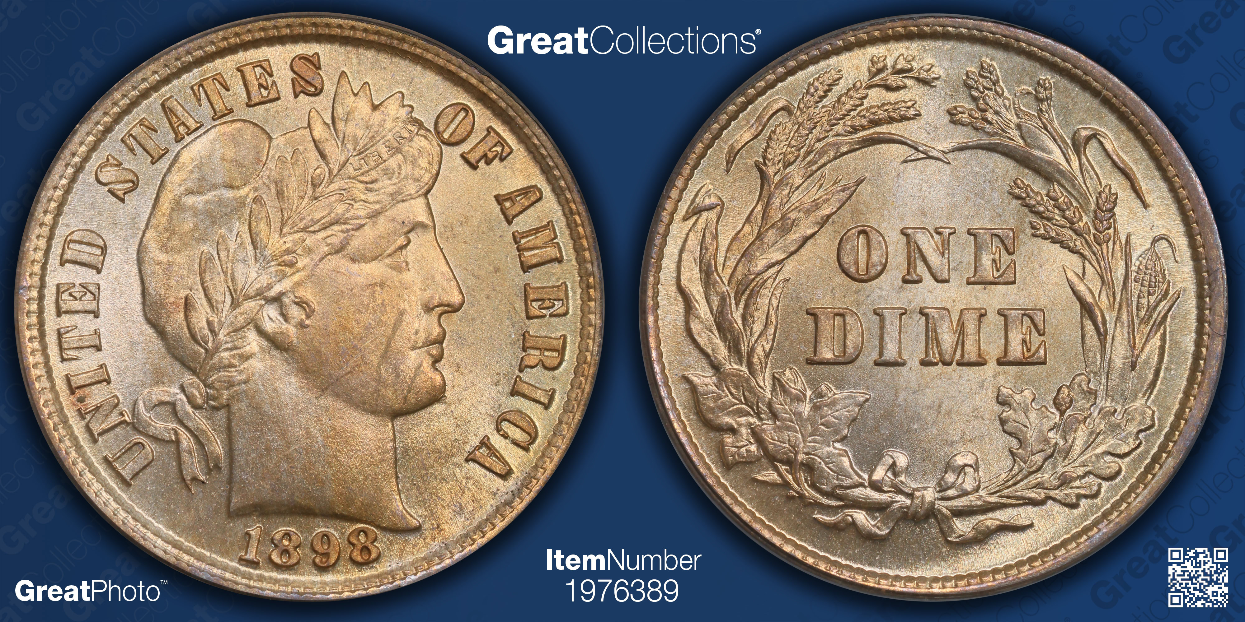 1898 Barber Dime PCGS MS-62 (Item 1976389) | GreatCollections Coin Auctions
