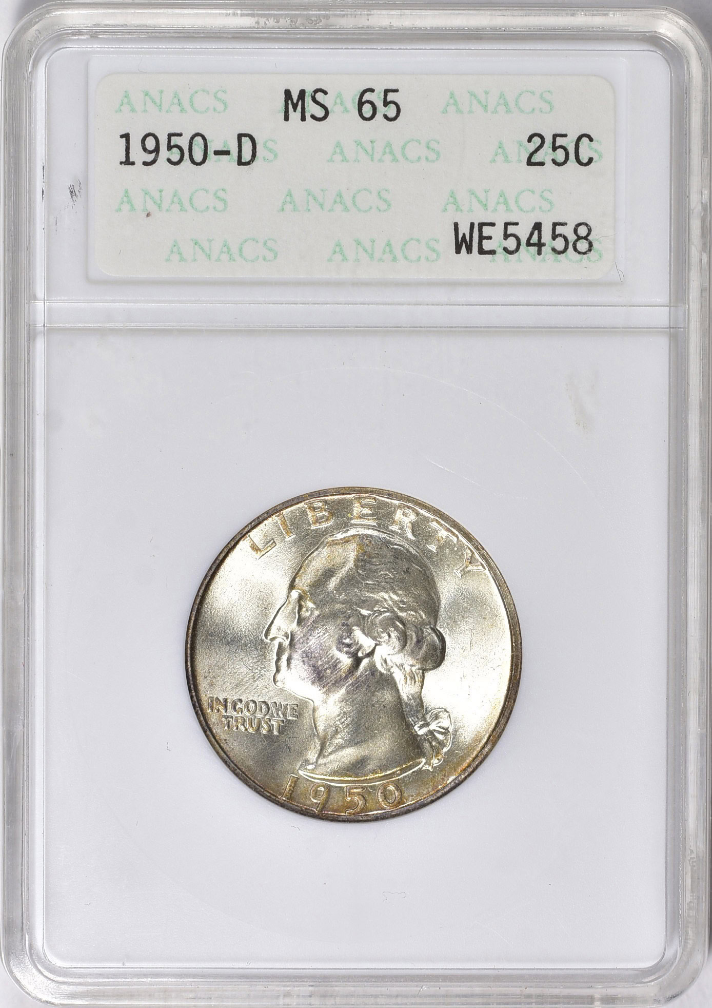 1950-D Washington Quarter ANACS MS-65 OH (Item 1976860 ...