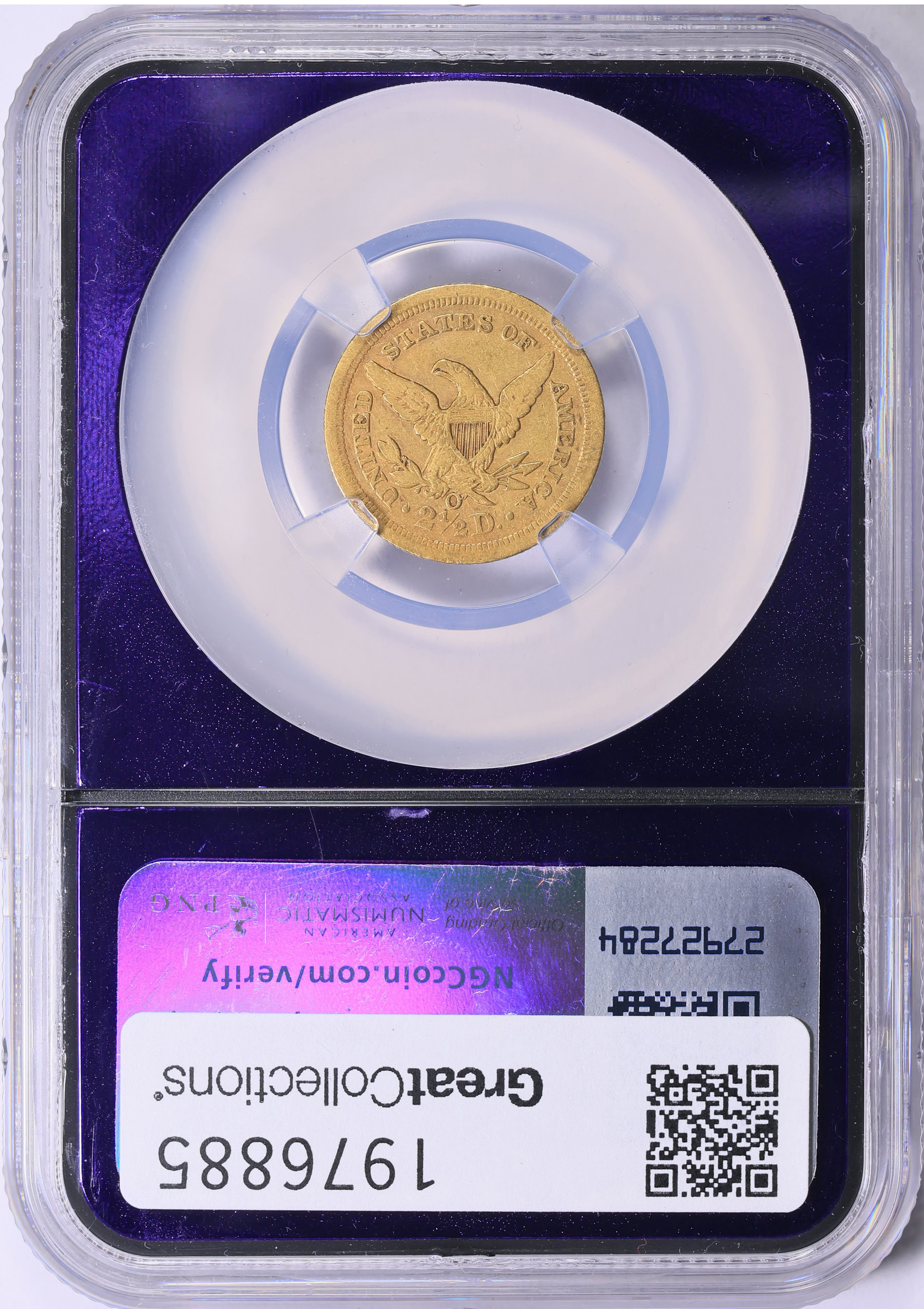 1843-O Liberty Gold Quarter Eagle Large Date, Plain 4 NGC XF-40 (Purple Bee Frame Holder) (Item ...