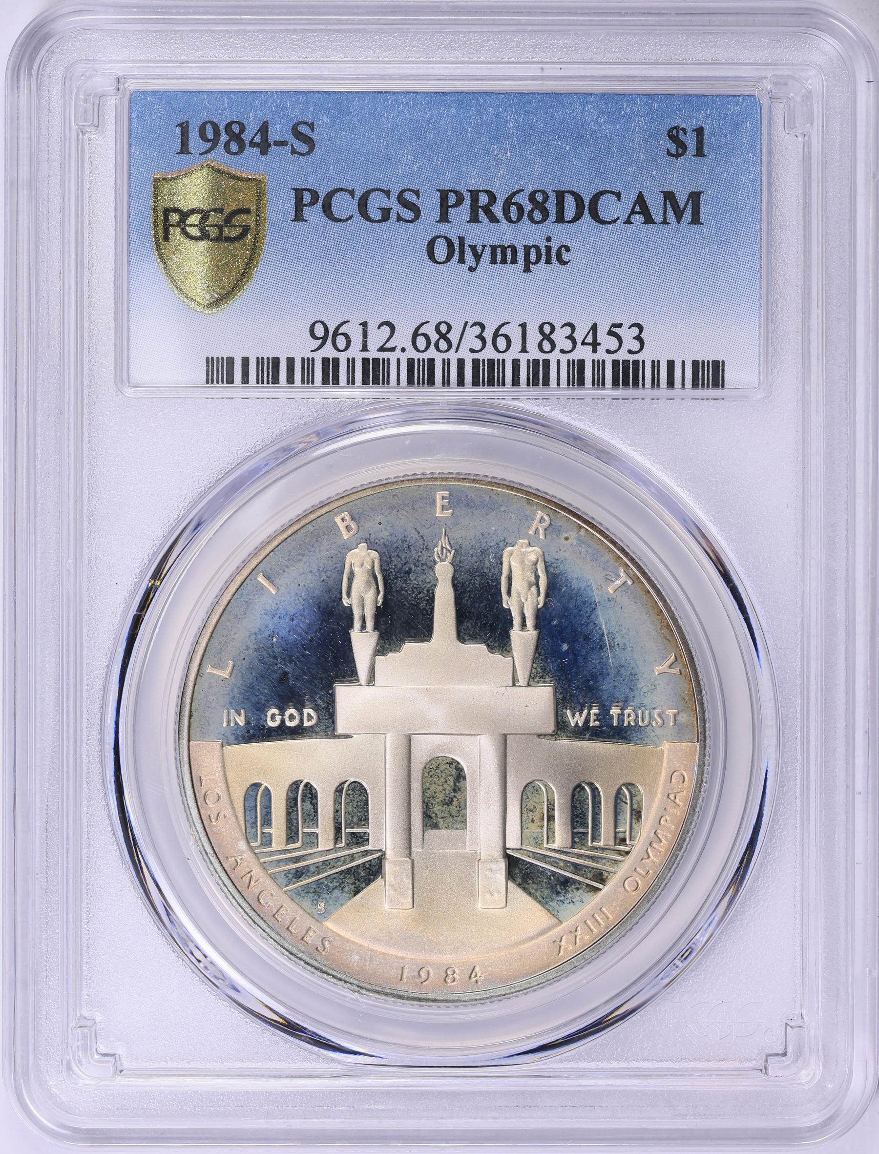 1984-S Los Angeles XXIII Olympiad Coliseum Silver Dollar PCGS Proof-68 ...