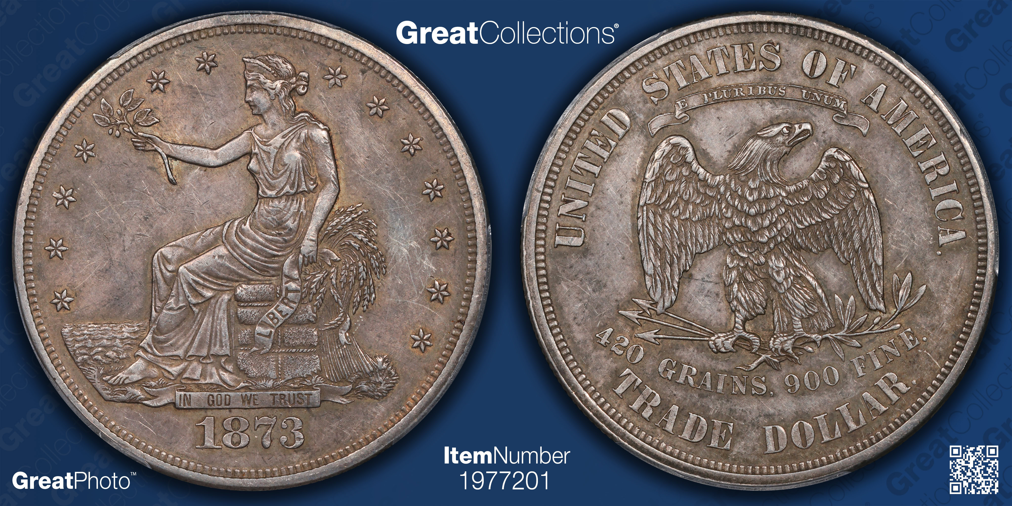 1873 Trade Silver Dollar PCGS AU-53 (Item 1977201) | GreatCollections ...