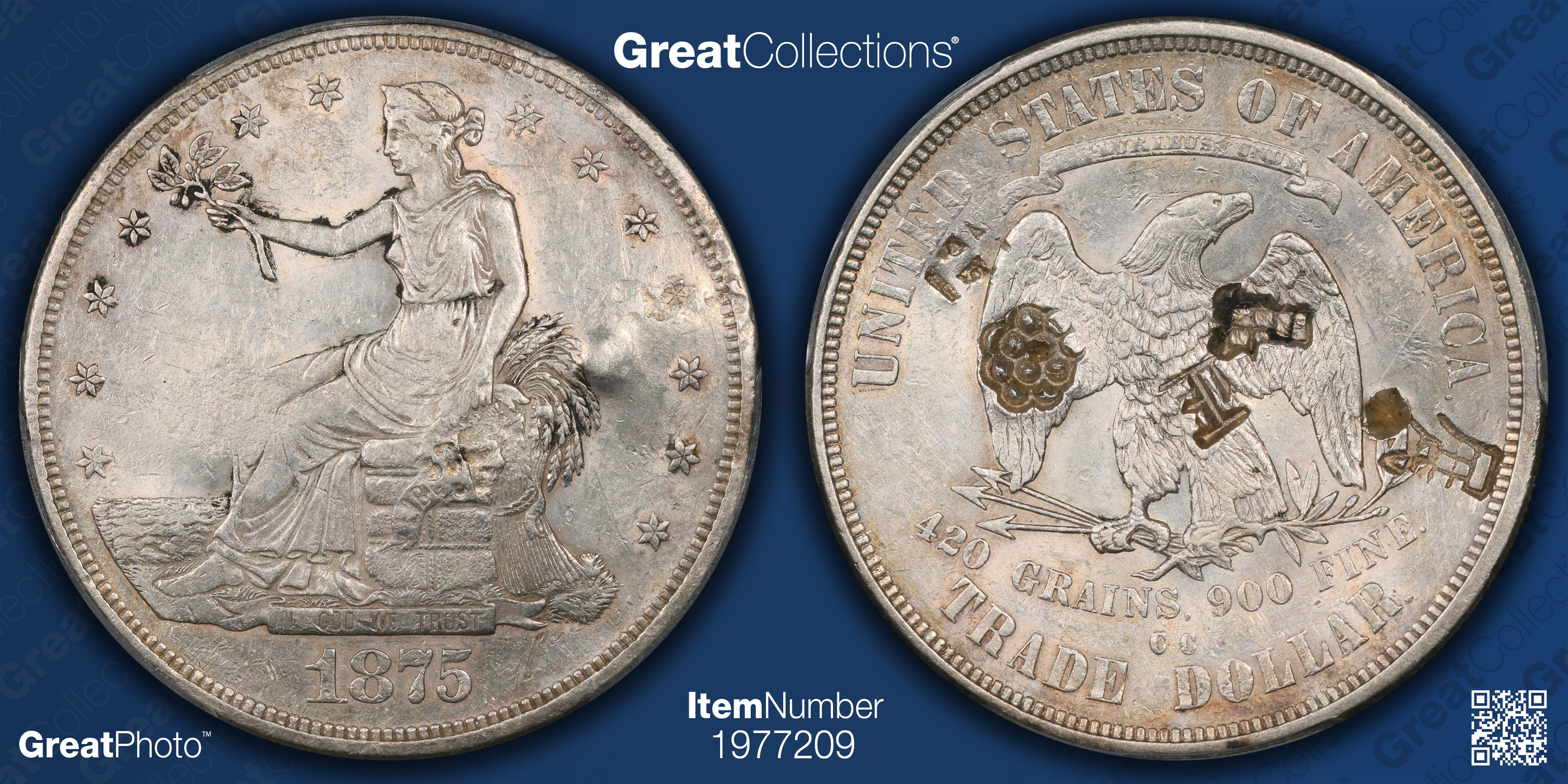 1875-CC Trade Silver Dollar Chop Mark PCGS AU-55 (Item 1977209 ...