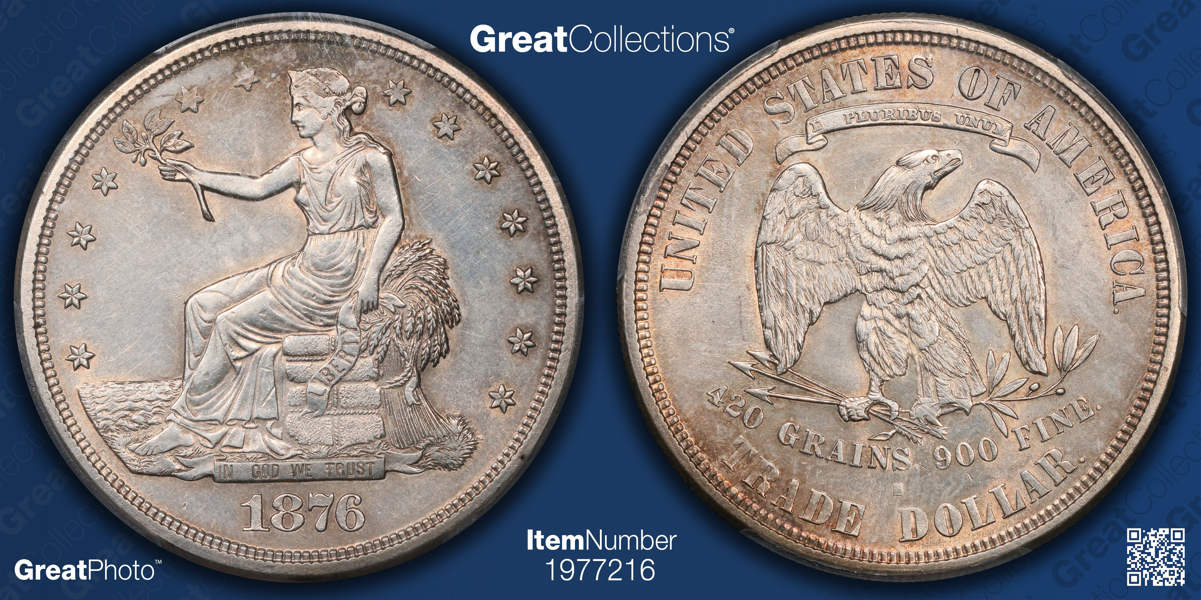 1876-S Trade Silver Dollar Obverse 1, Reverse 2 PCGS AU-55 (Item ...