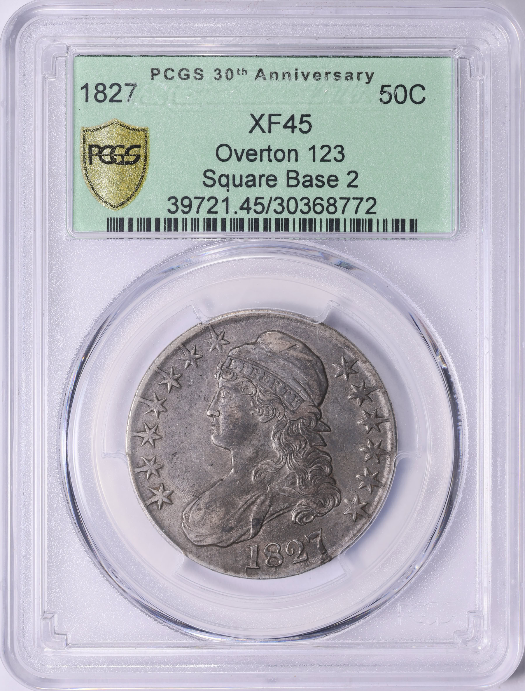 1827 Capped Bust Half Dollar Square Base 2 Overton 123 PCGS XF-45 (OGH ...