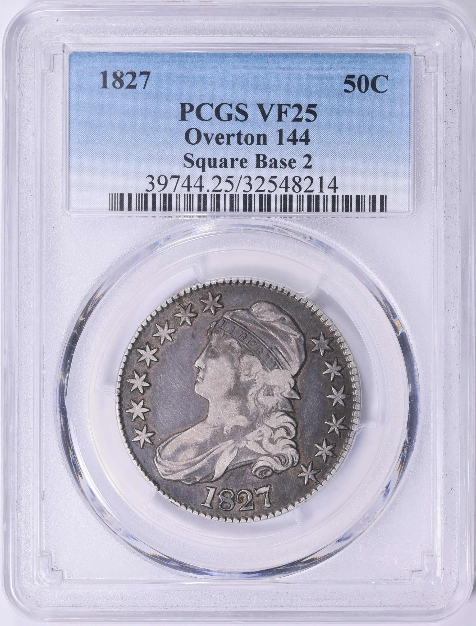 1827 Capped Bust Half Dollar Square Base 2 Overton 144 PCGS VF-25 (Item ...