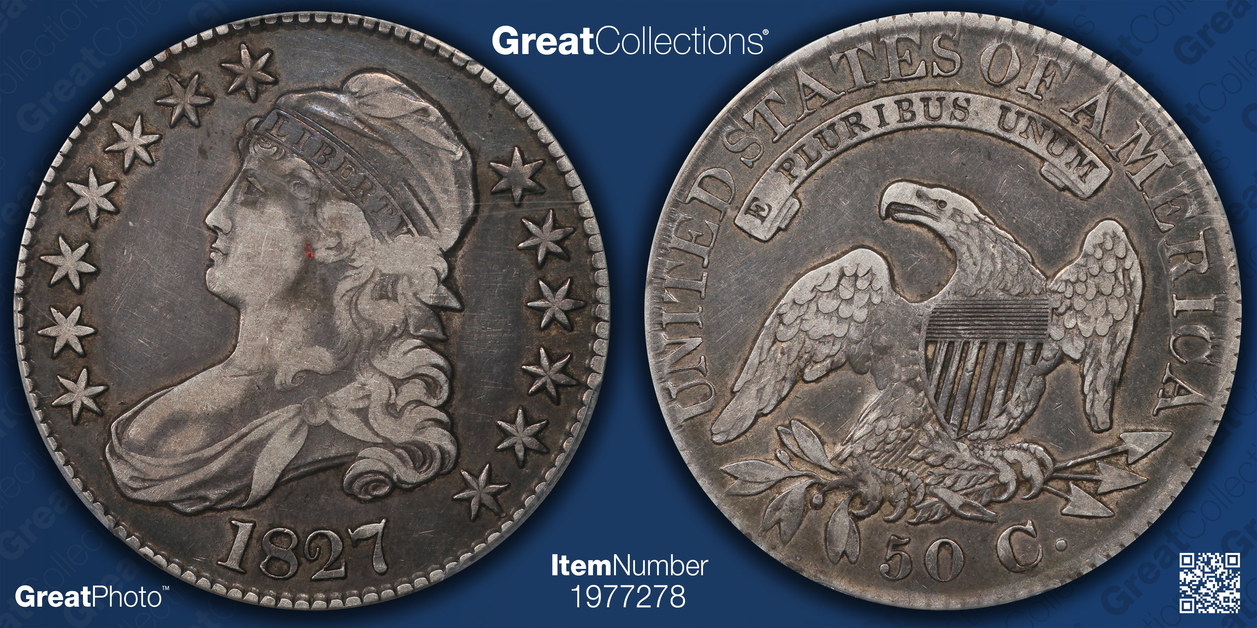 1827 Capped Bust Half Dollar Square Base 2 Overton 144 PCGS VF-25 (Item ...