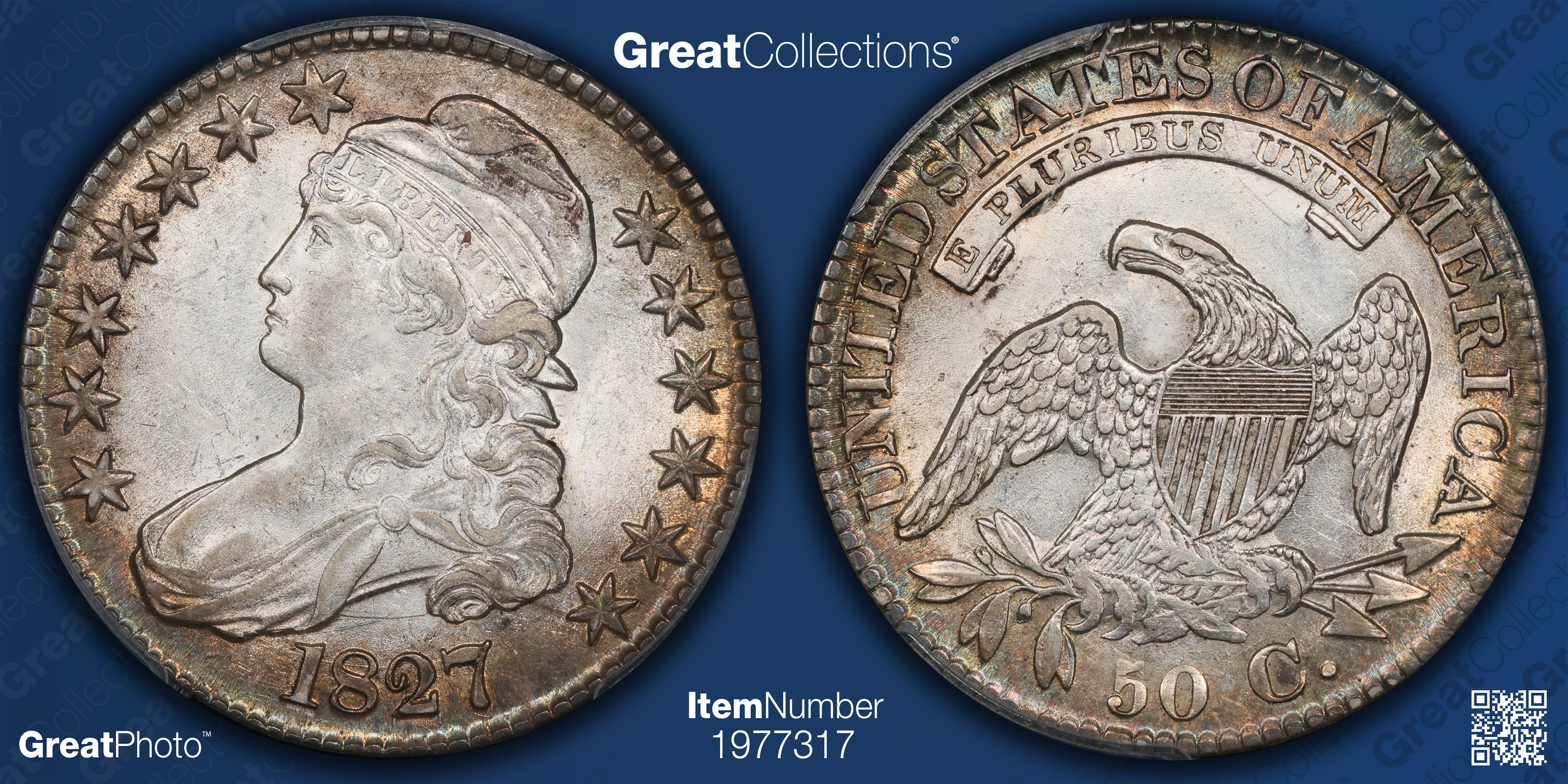 1827 Capped Bust Half Dollar Square Base 2 Overton 115 PCGS AU-55 (Item ...