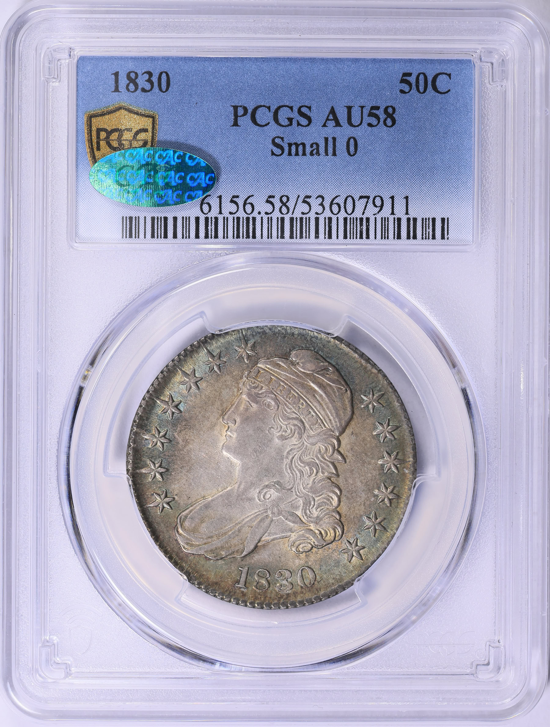 1830 Capped Bust Half Dollar Small 0 PCGS AU-58 (CAC Green) (Toned ...