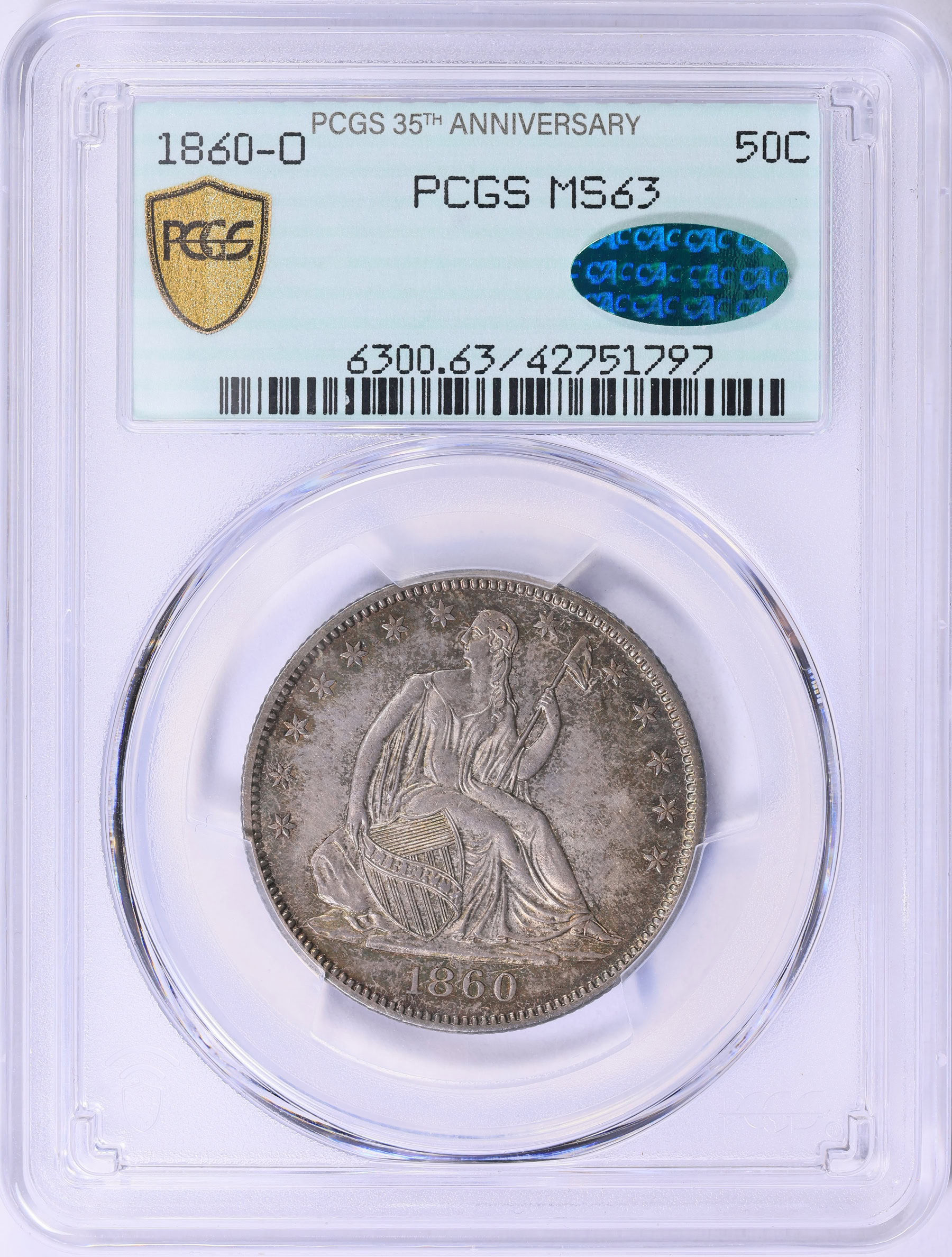 1860-O Seated Liberty Half Dollar PCGS MS-63 (CAC Green) (OGH 35th ...