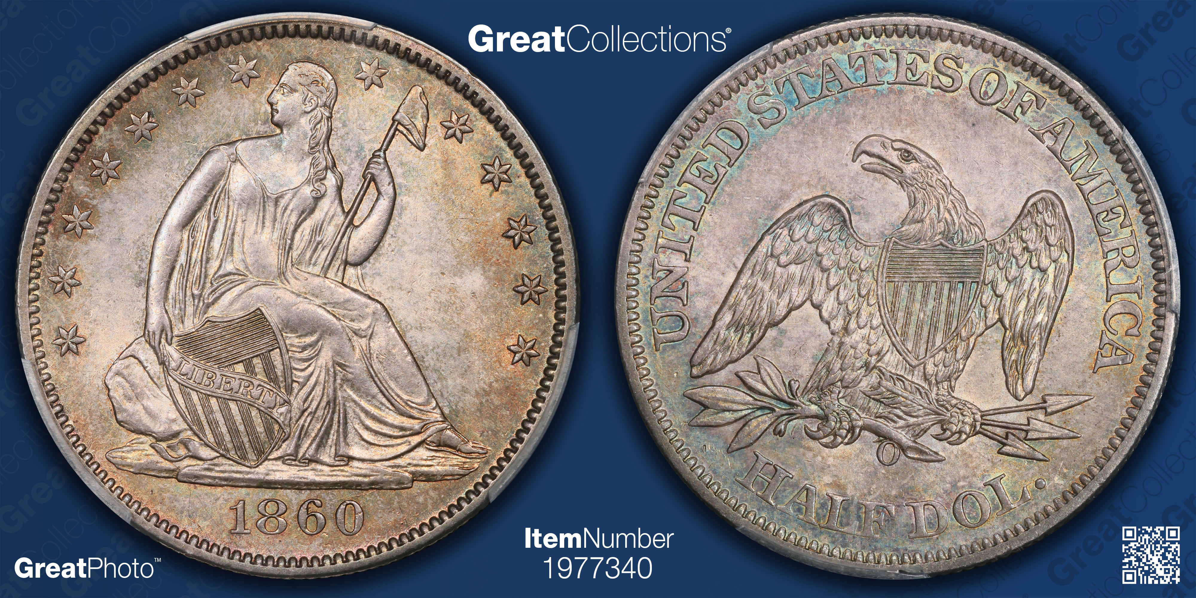 1860-O Seated Liberty Half Dollar PCGS MS-63 (CAC Green) (OGH 35th ...
