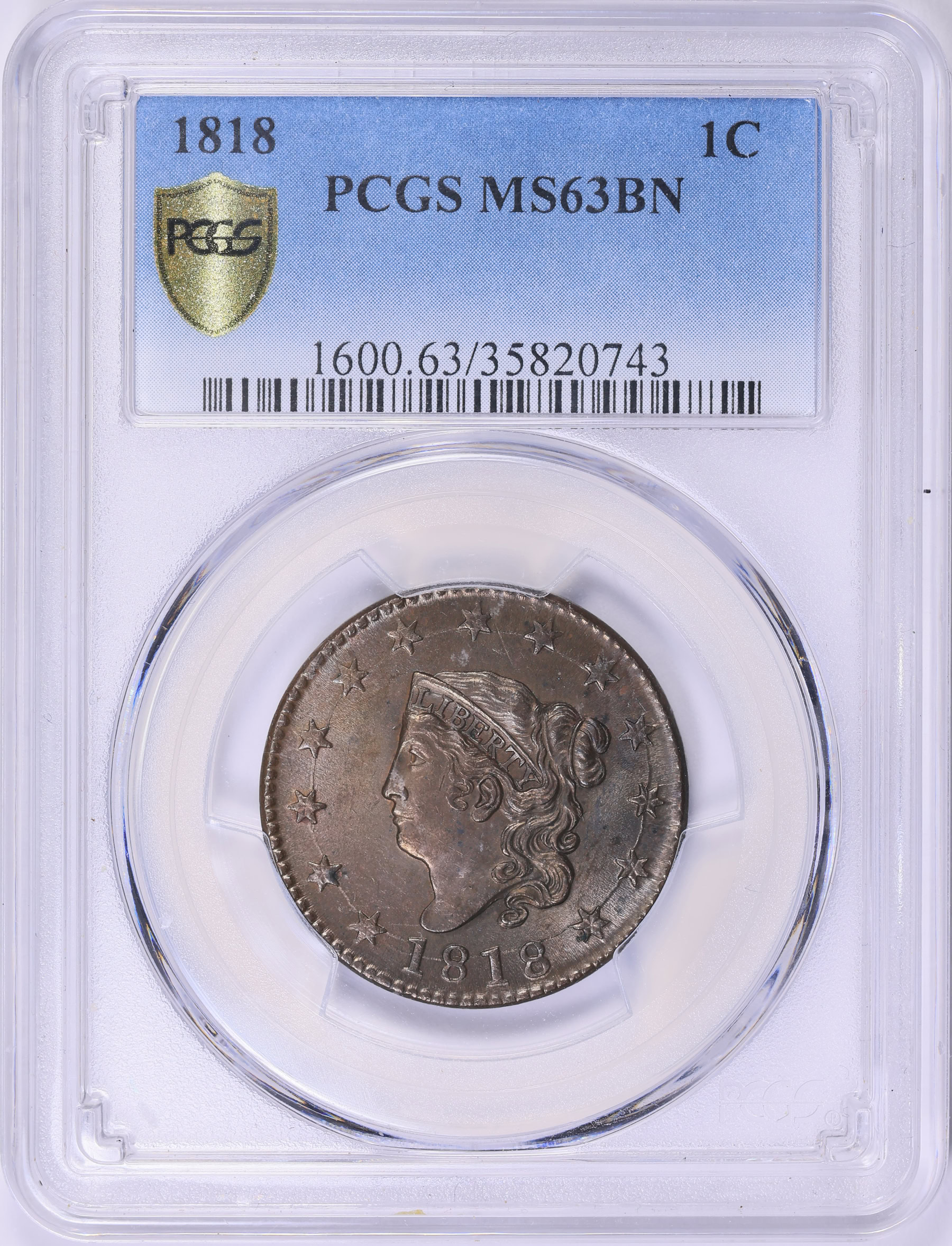 1818 Matron Cent PCGS MS-63 BN (Item 1977513) | GreatCollections Coin ...