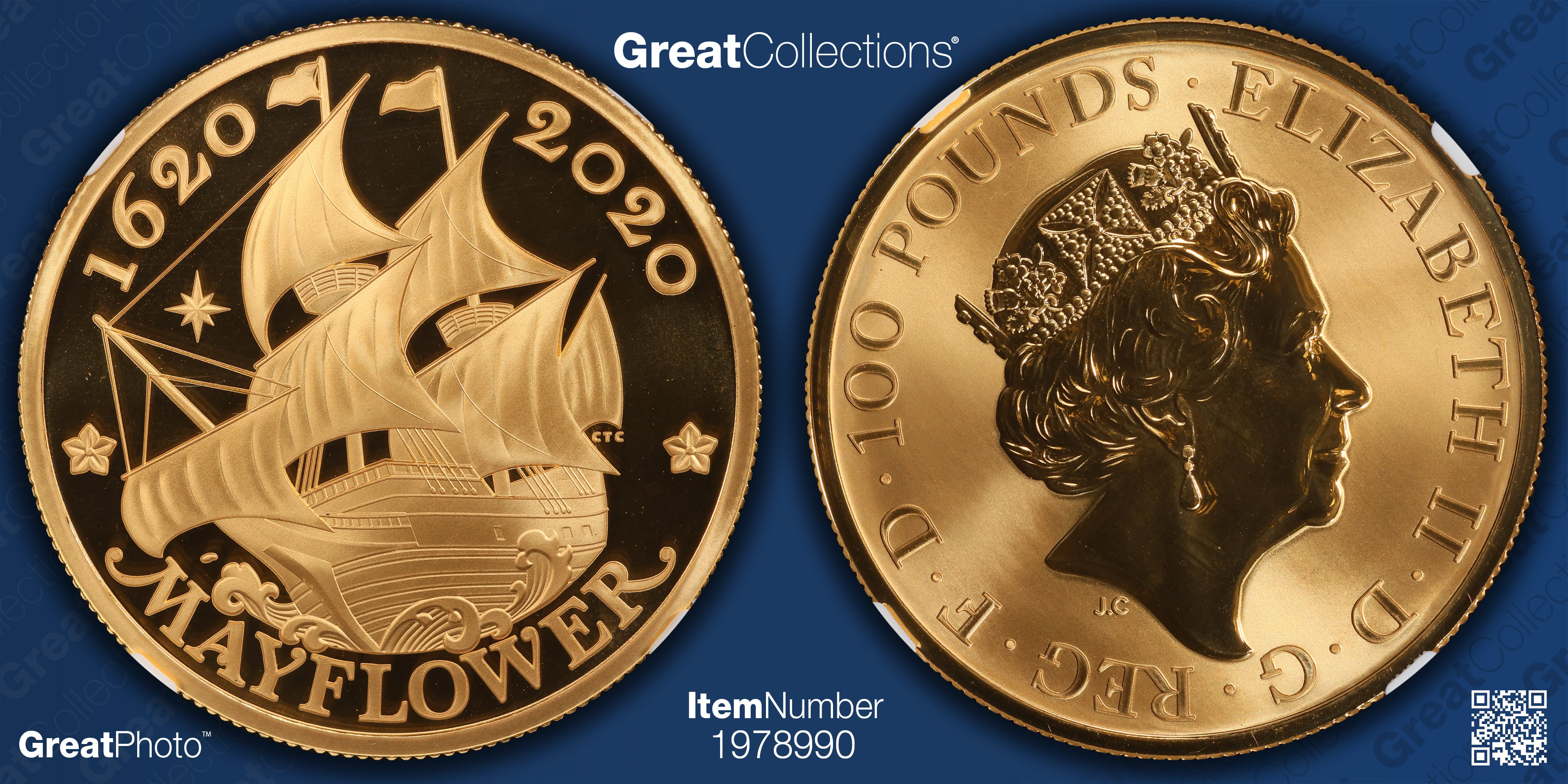 Great Britain 2020 Gold £100 Mayflower 400th Anniversary KM-1921 First ...