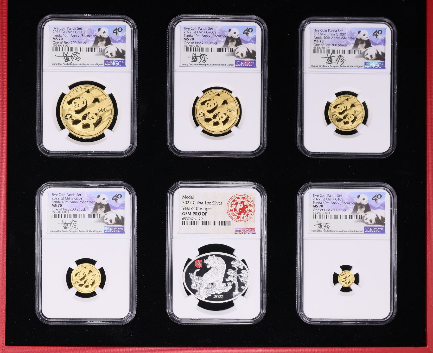 China 2022-(G) Gold 10, 50, 100, 200 and 500 Yuan Panda 40th ...