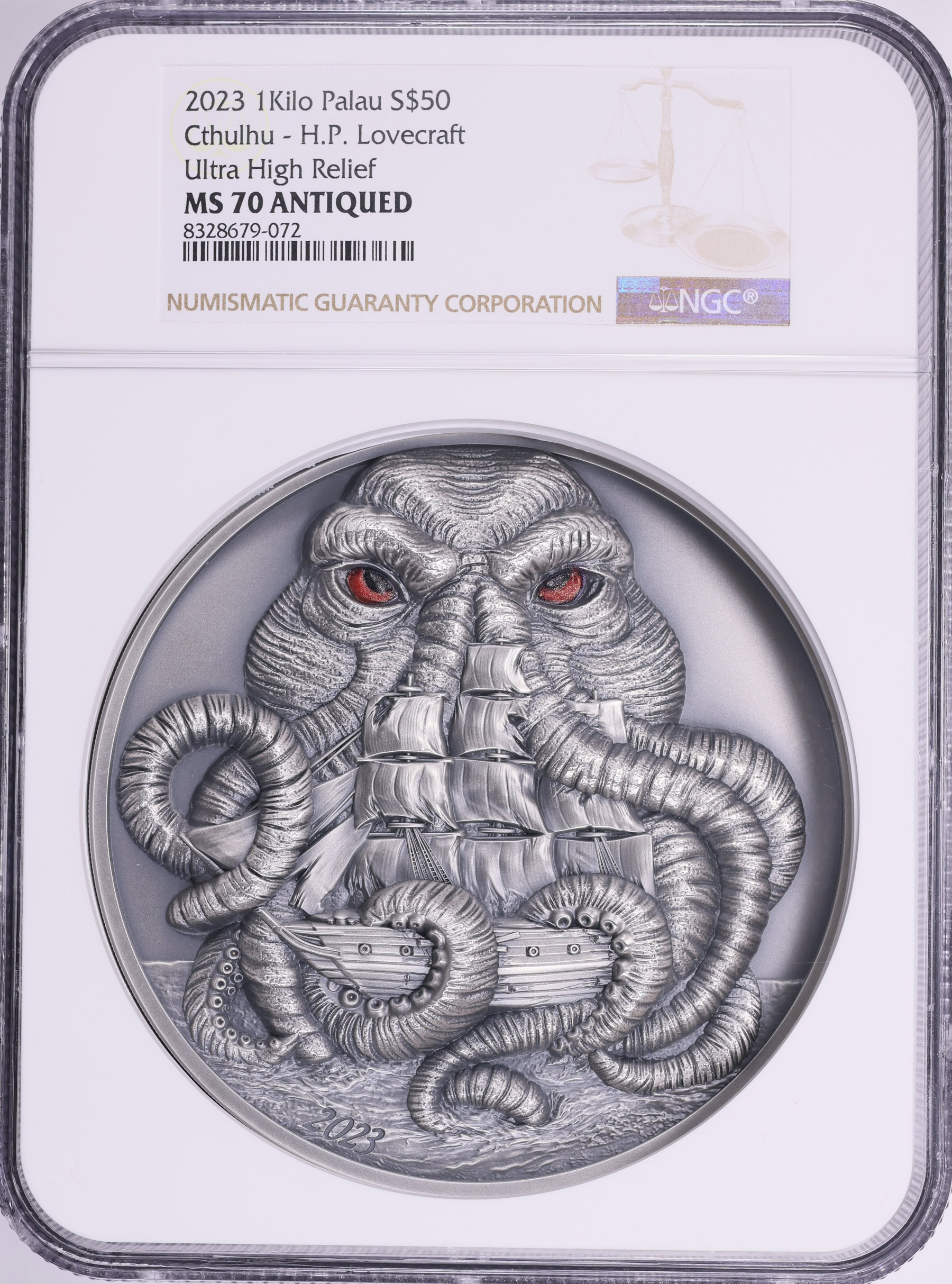 Palau 2023 Silver $50 Kilo H.P. Lovecraft Cthulhu Ultra High Relief ...