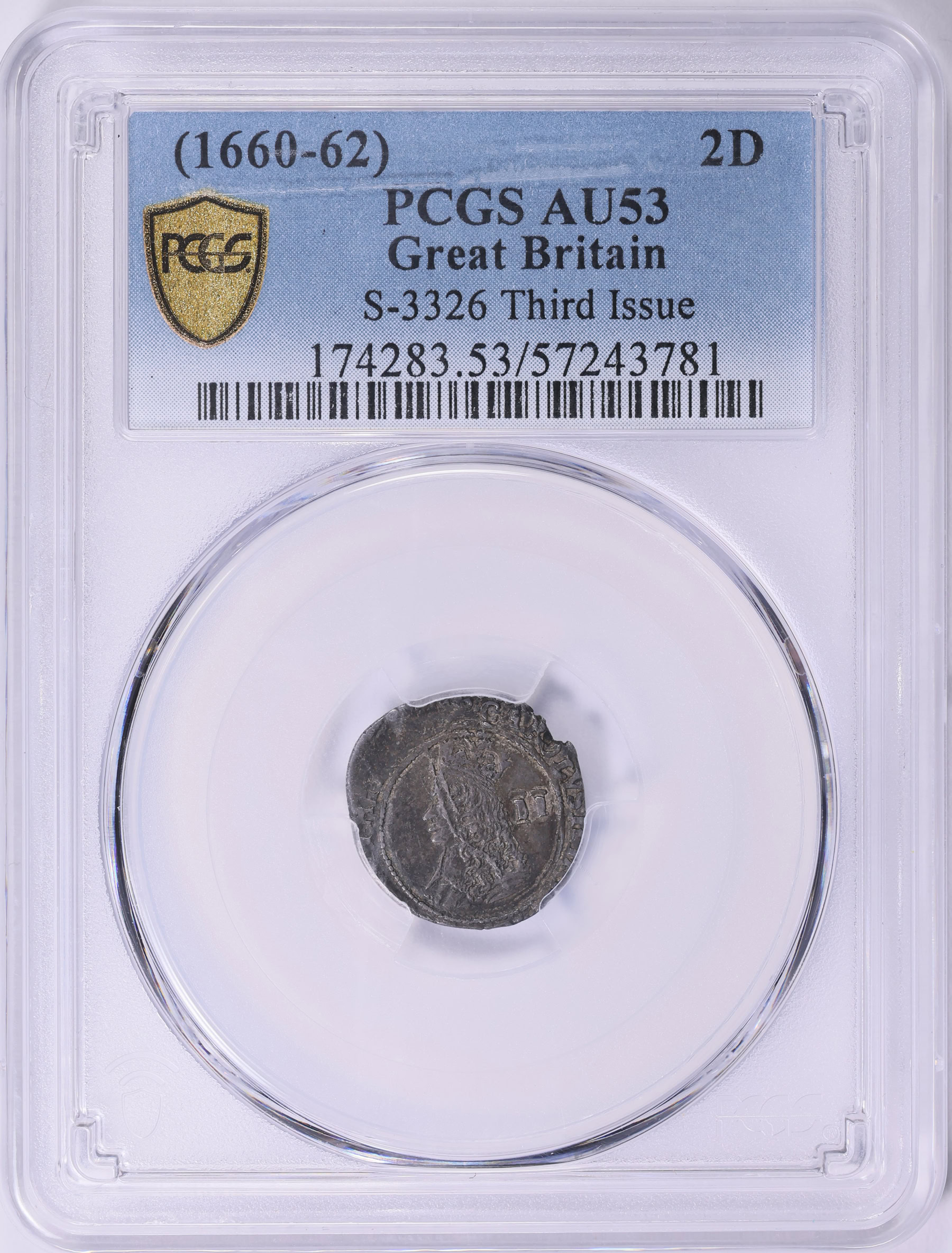 Great Britain ND (1660-62) Silver 2 Pence (1/2 Groat) KM-401 PCGS AU-53 ...