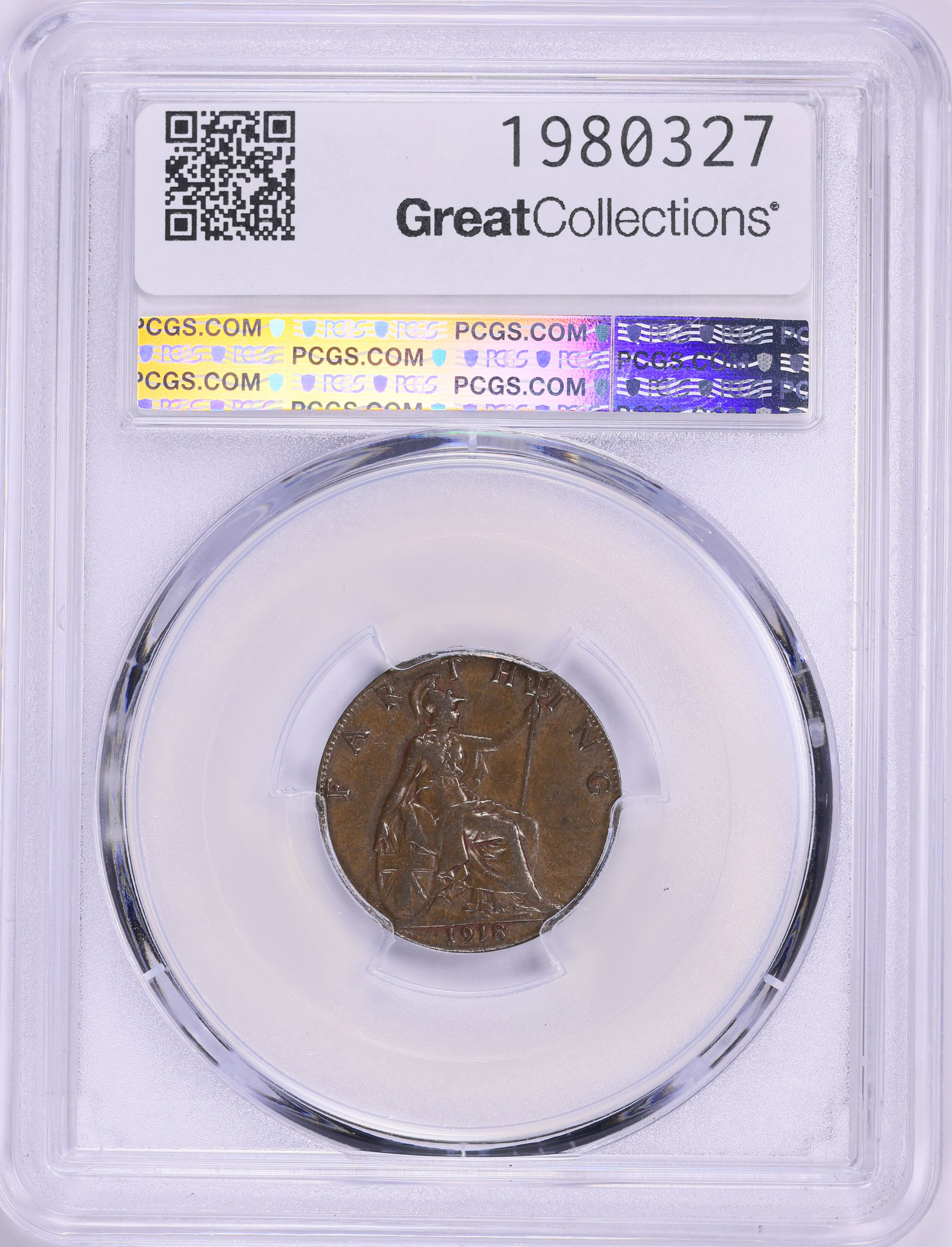 Great Britain 1918 Farthing Bright Finish KM-808.1 PCGS XF-45 (Item ...