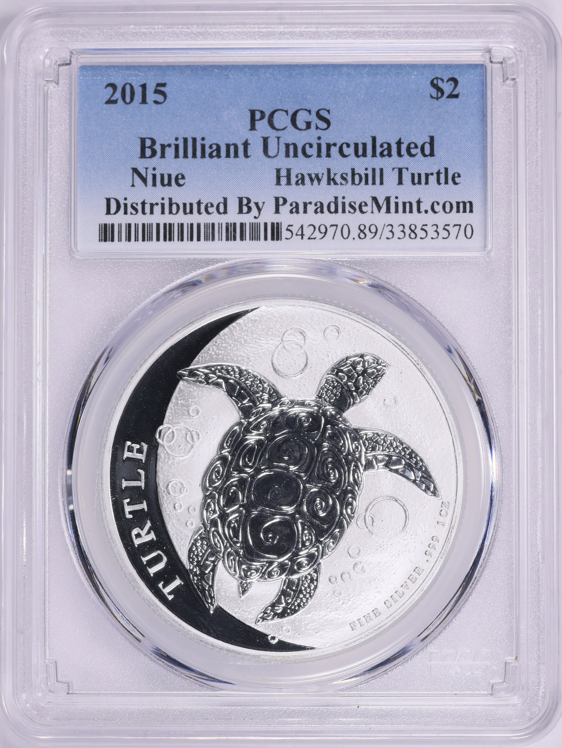 Niue 2015 Silver $2 Hawksbill Turtle KM-2214 PCGS Brilliant ...