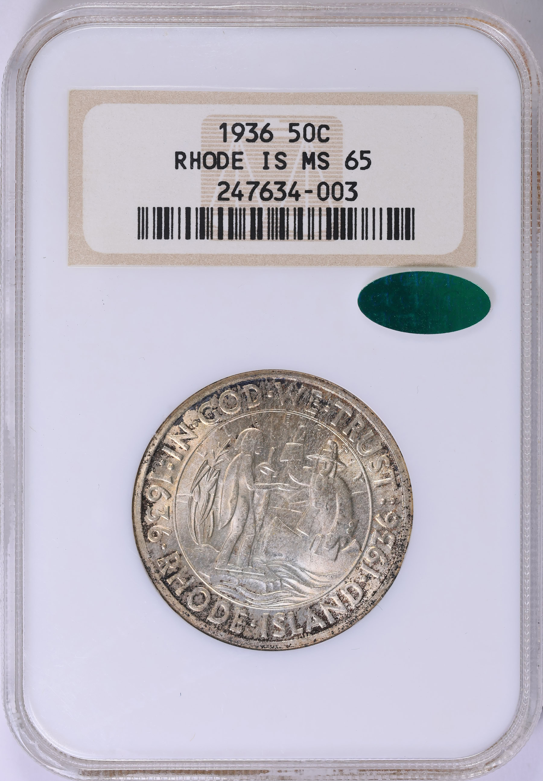 1936 Providence, Rhode Island Tercentenary Half Dollar NGC MS-65 (CAC ...
