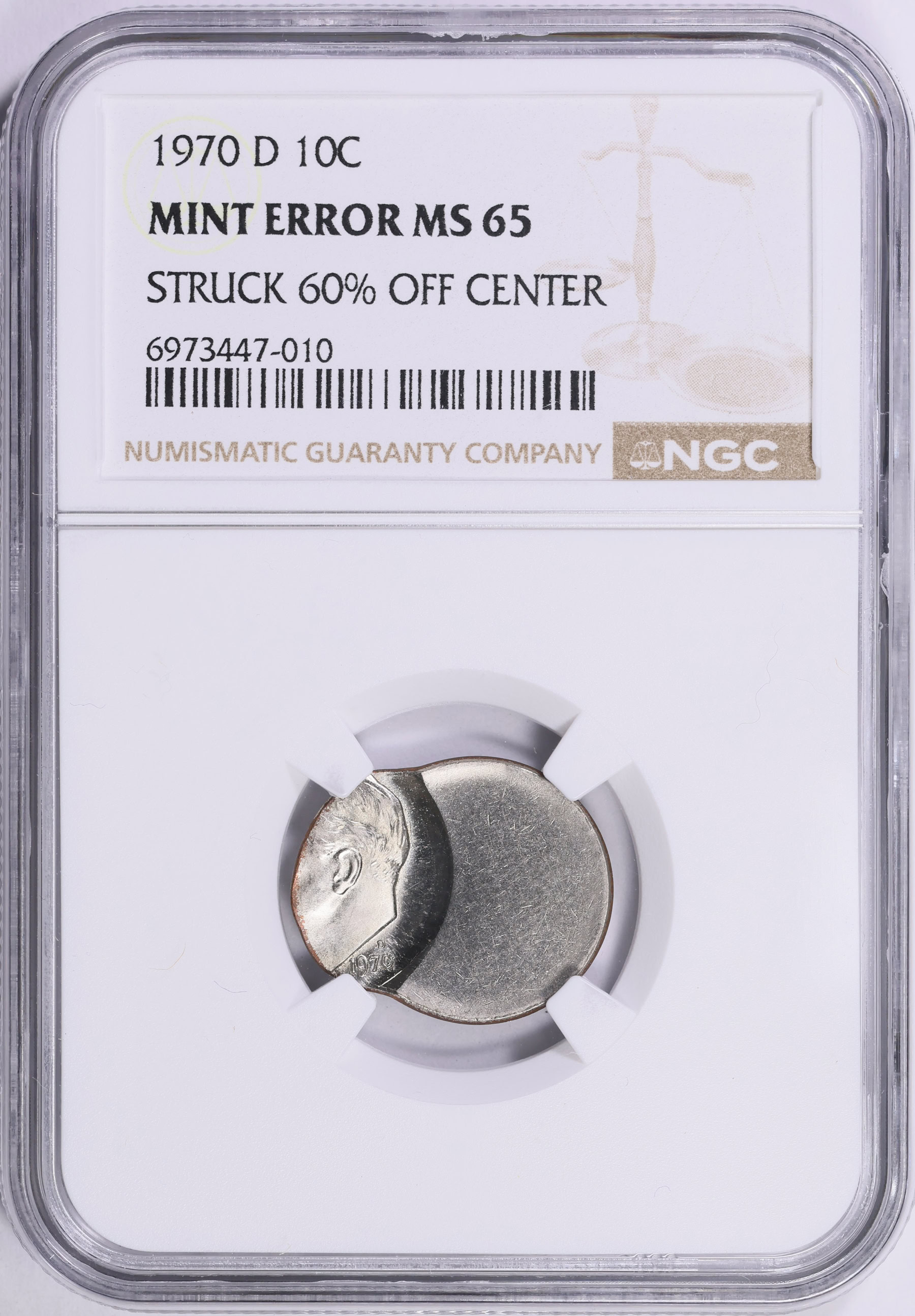 Mint Error 1970-D Roosevelt Dime Struck 60% Off Center NGC MS-65 | NGC ...