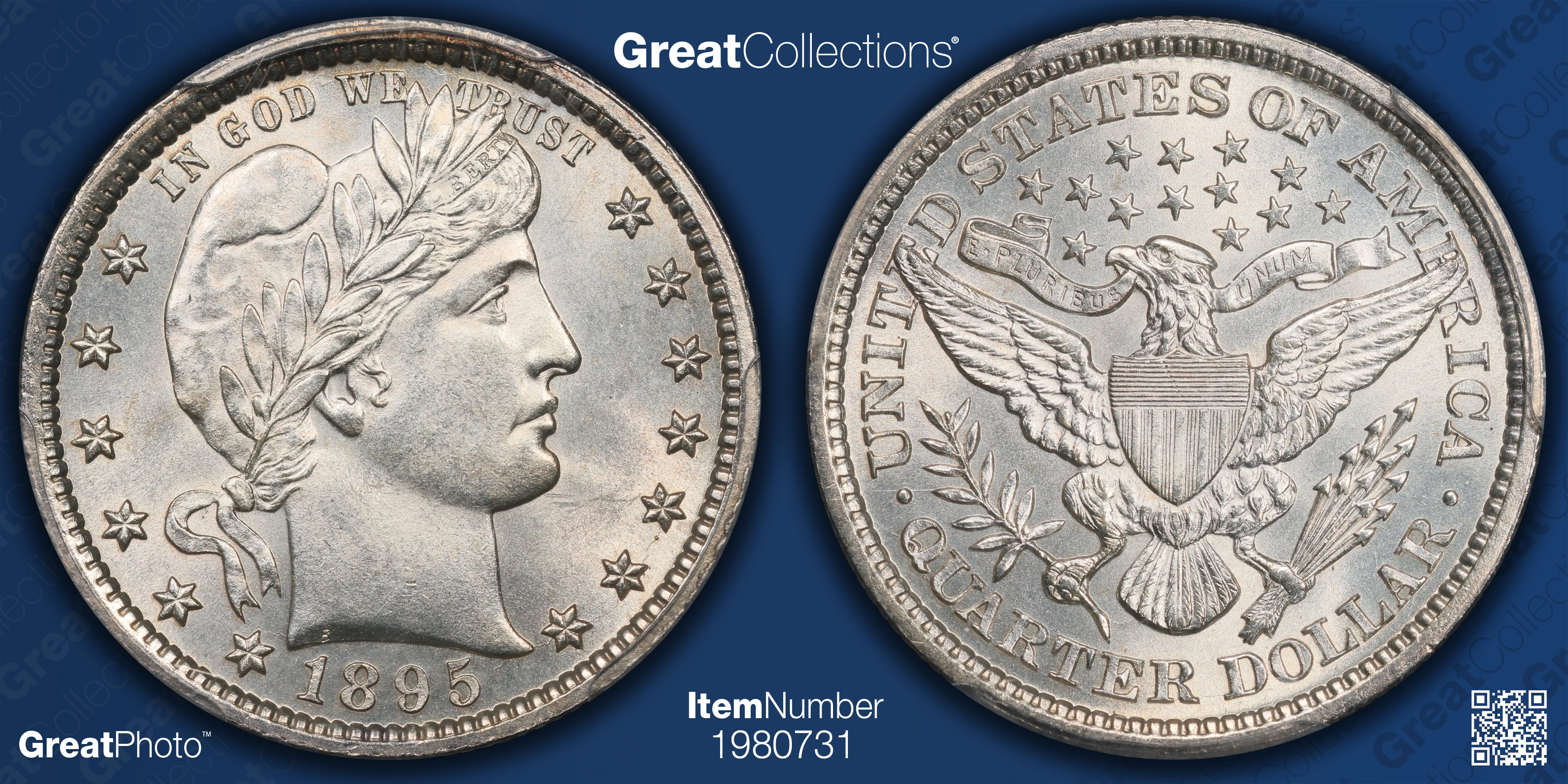 1895 Barber Quarter PCGS MS-63 (Item 1980731) | GreatCollections Coin ...