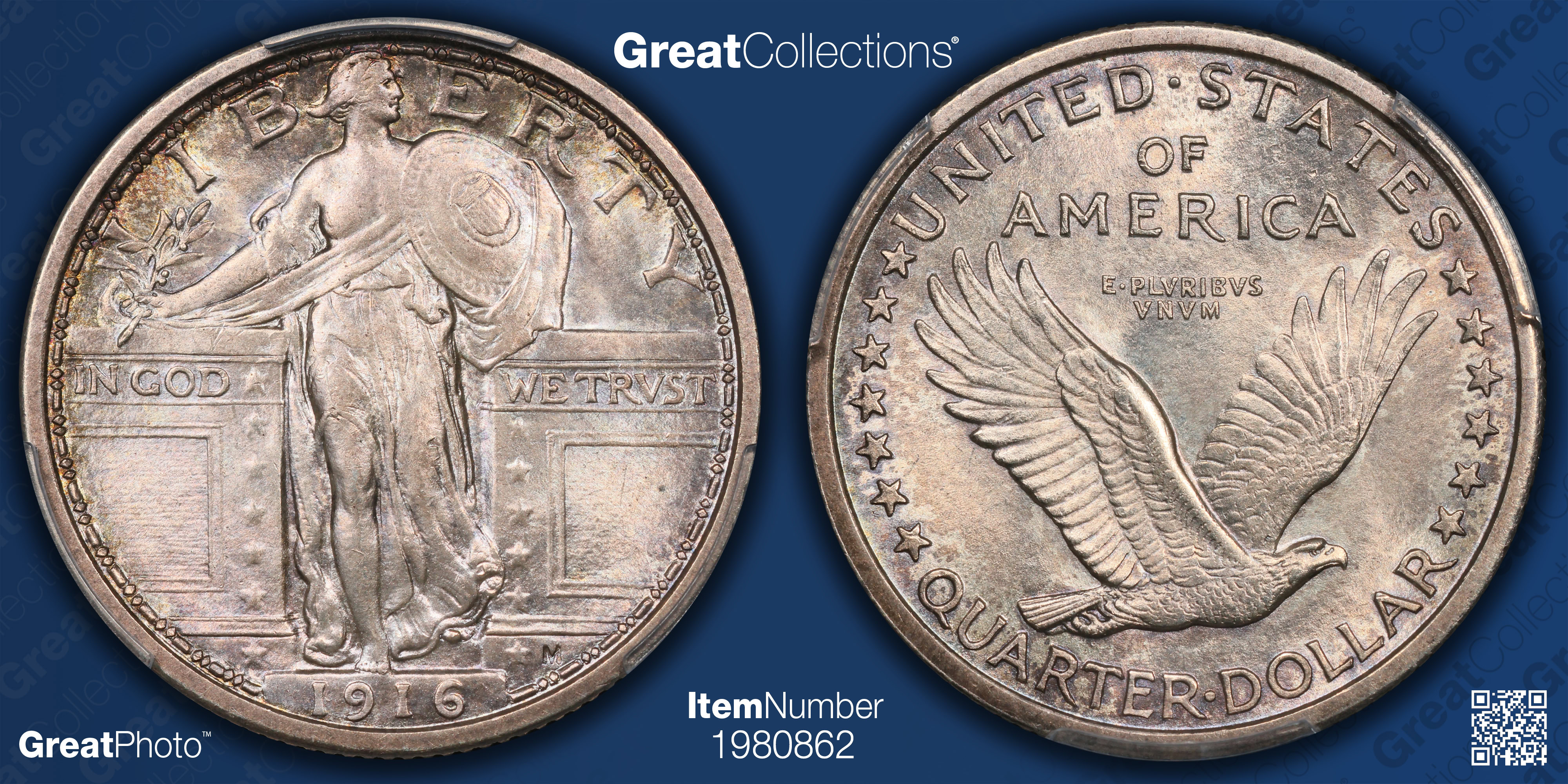 1916 Standing Liberty Quarter PCGS MS-64+ FH (Toned) (Item 1980862 ...