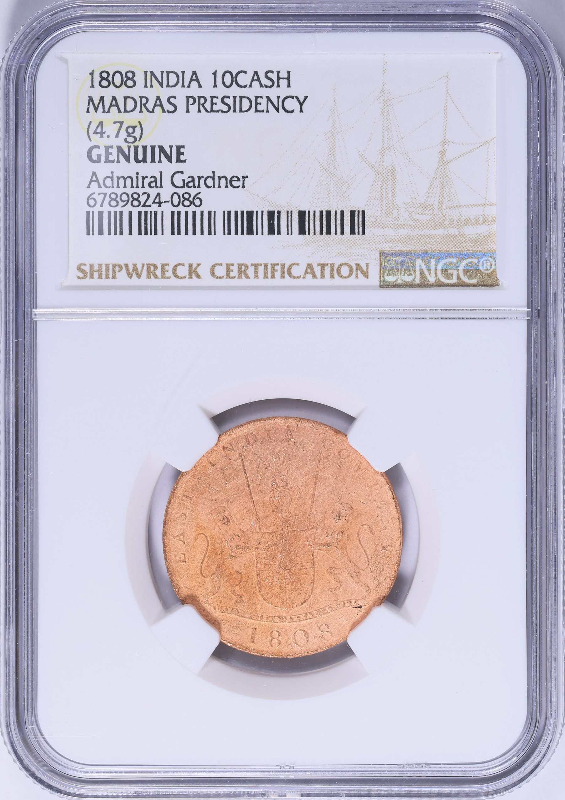 India - Madras Presidency 1808 10 Cash KM-320 NGC Genuine (4.7gms ...