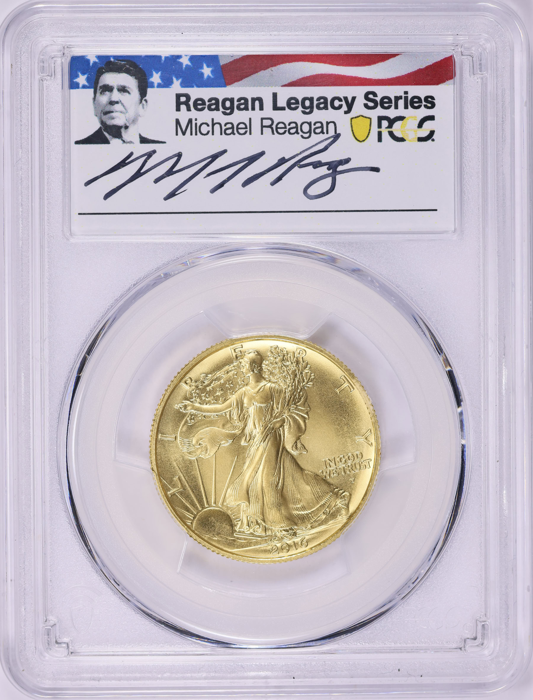 2016-W Walking Liberty Half Dollar 100th Anniversary Gold PCGS SP-70 (Michael Reagan Signed ...