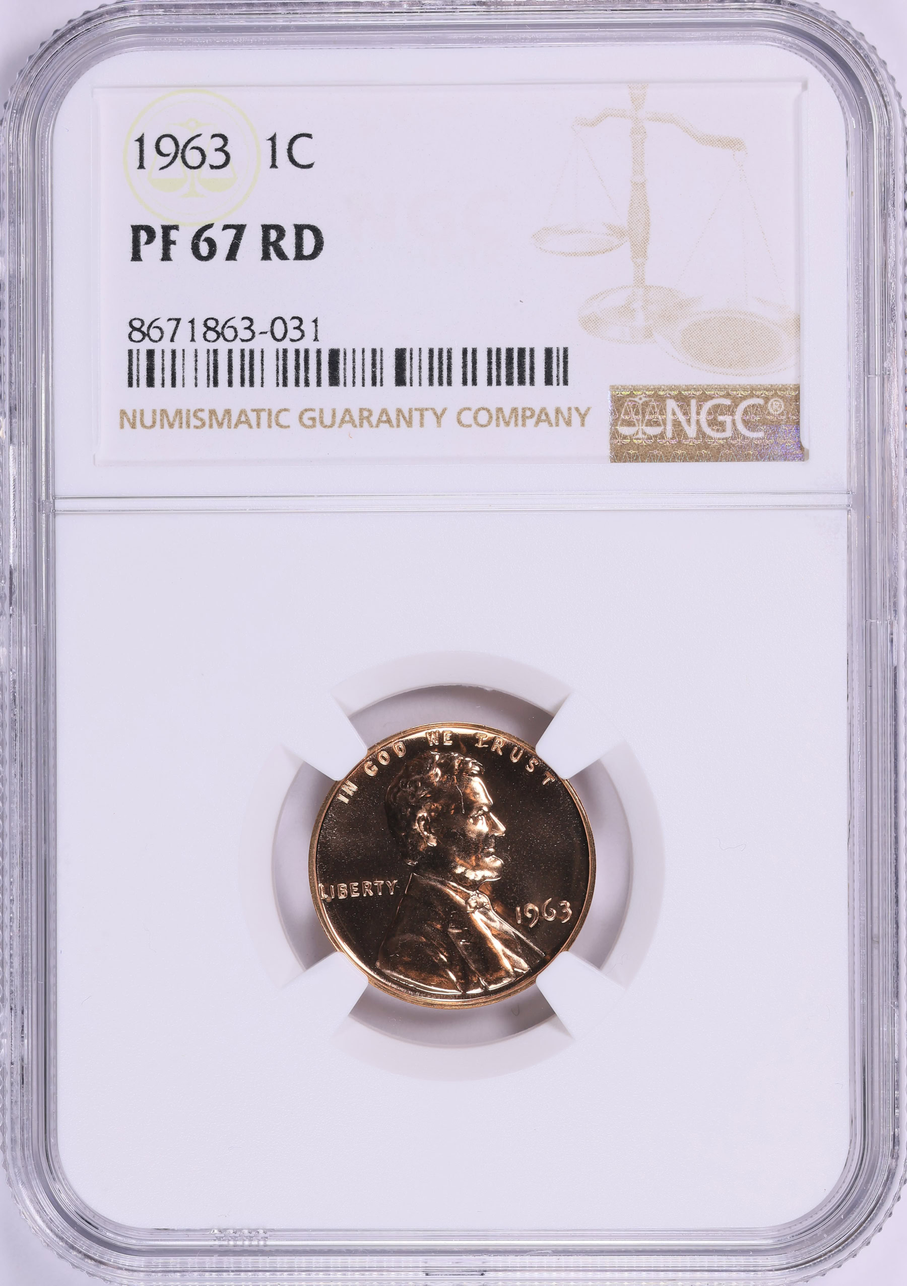 1963 Lincoln Cent NGC Proof-67 RD (Item 1981245) | GreatCollections ...