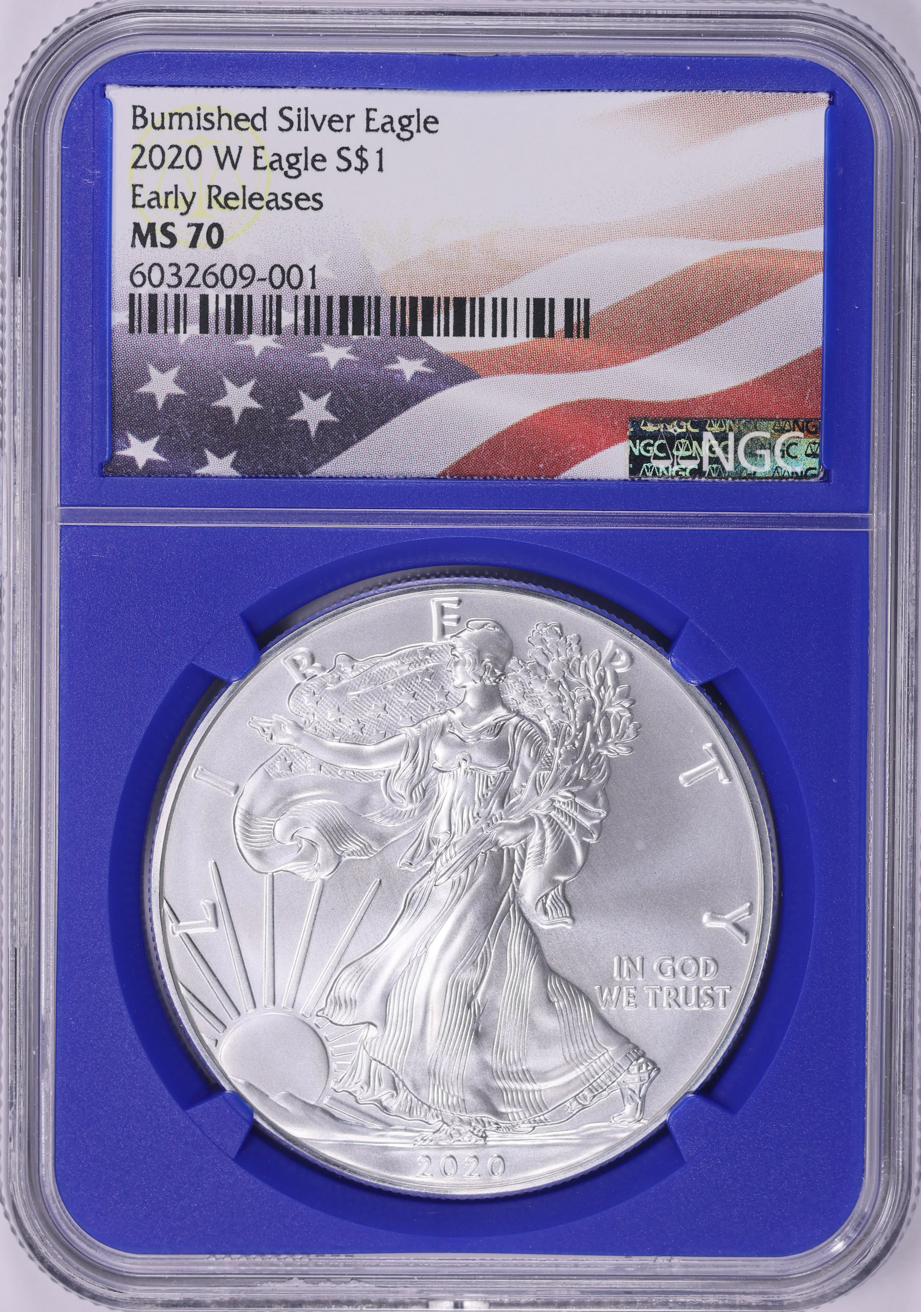 2020-W $1 Silver Eagle Early Releases Burnished NGC MS-70 (Flag Label) (Blue Holder) (Item ...