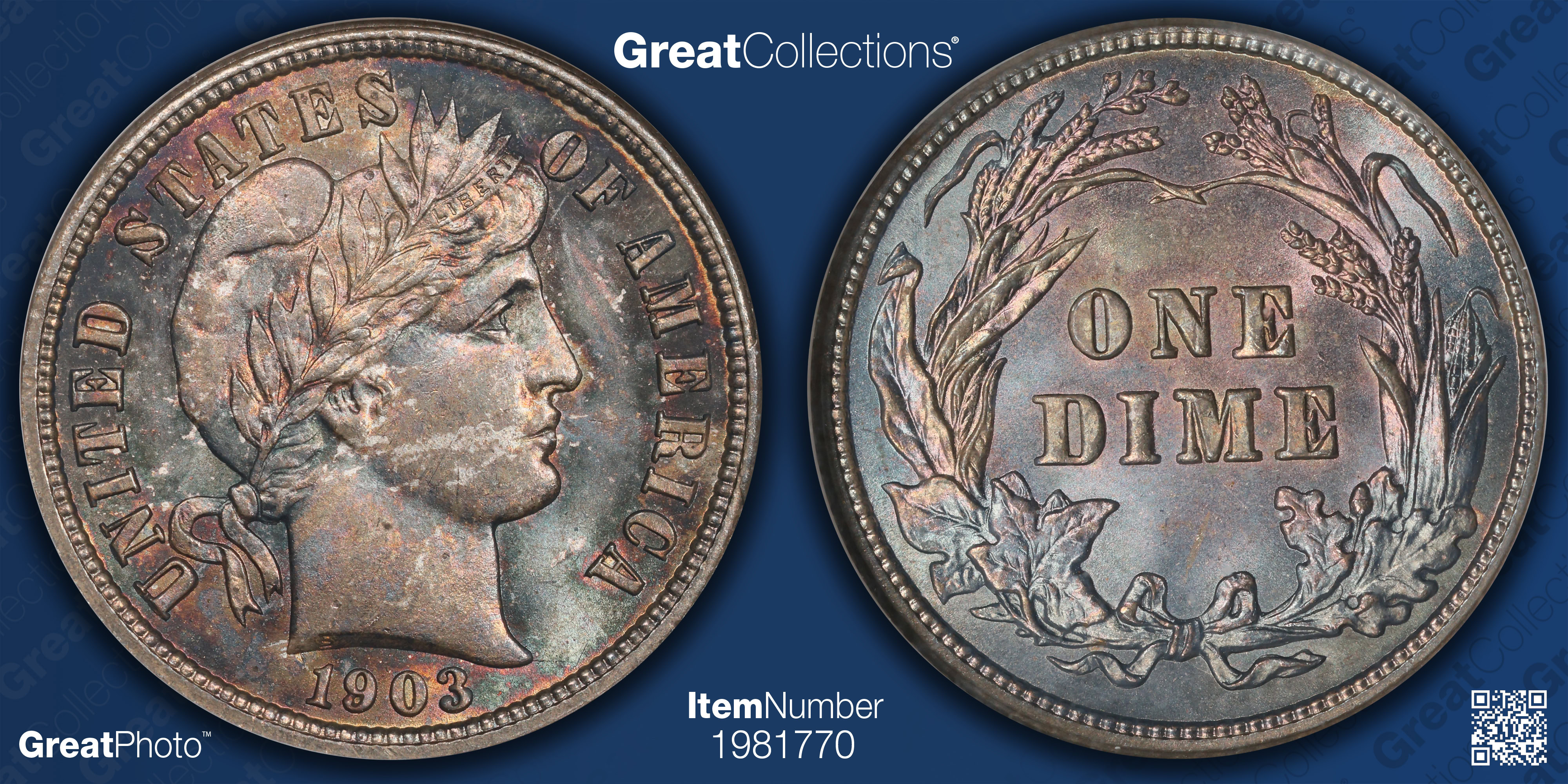 1903 Barber Dime NGC MS-65 OH (Toned) (Item 1981770) | GreatCollections ...